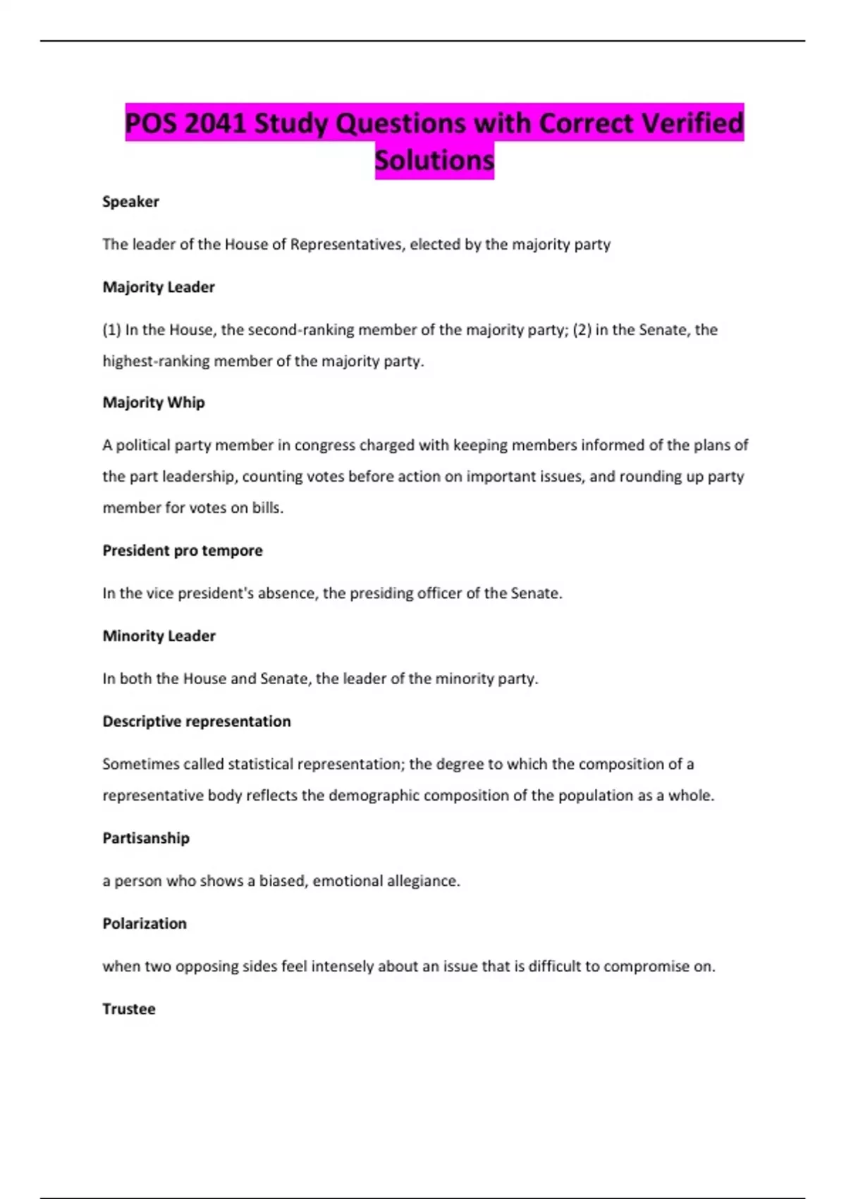 POS 2041 Study Questions with Correct Verified Solutions - POS 2041 ...