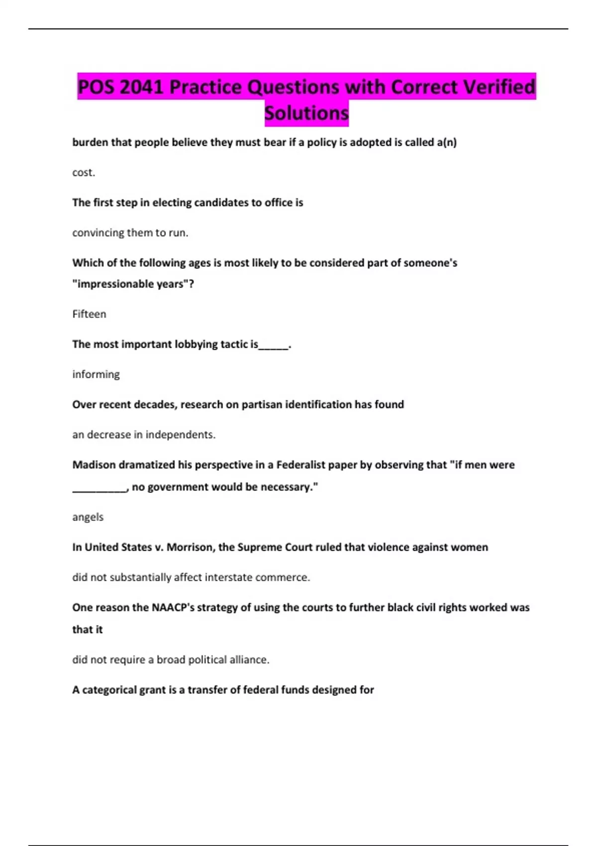 POS 2041 Practice Questions with Correct Verified Solutions - POS 2041 ...