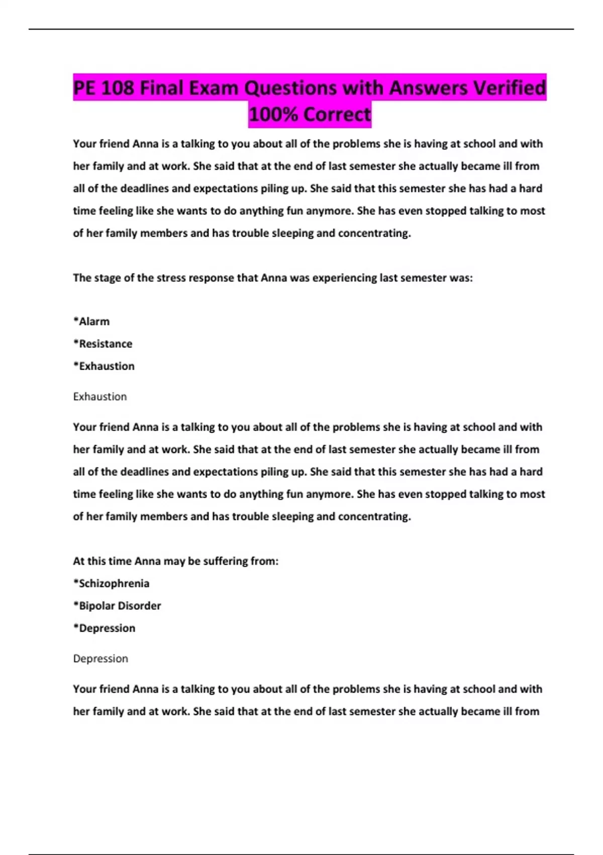 PE 108 Final Exam Questions with Answers Verified 100% Correct - PE 108 ...