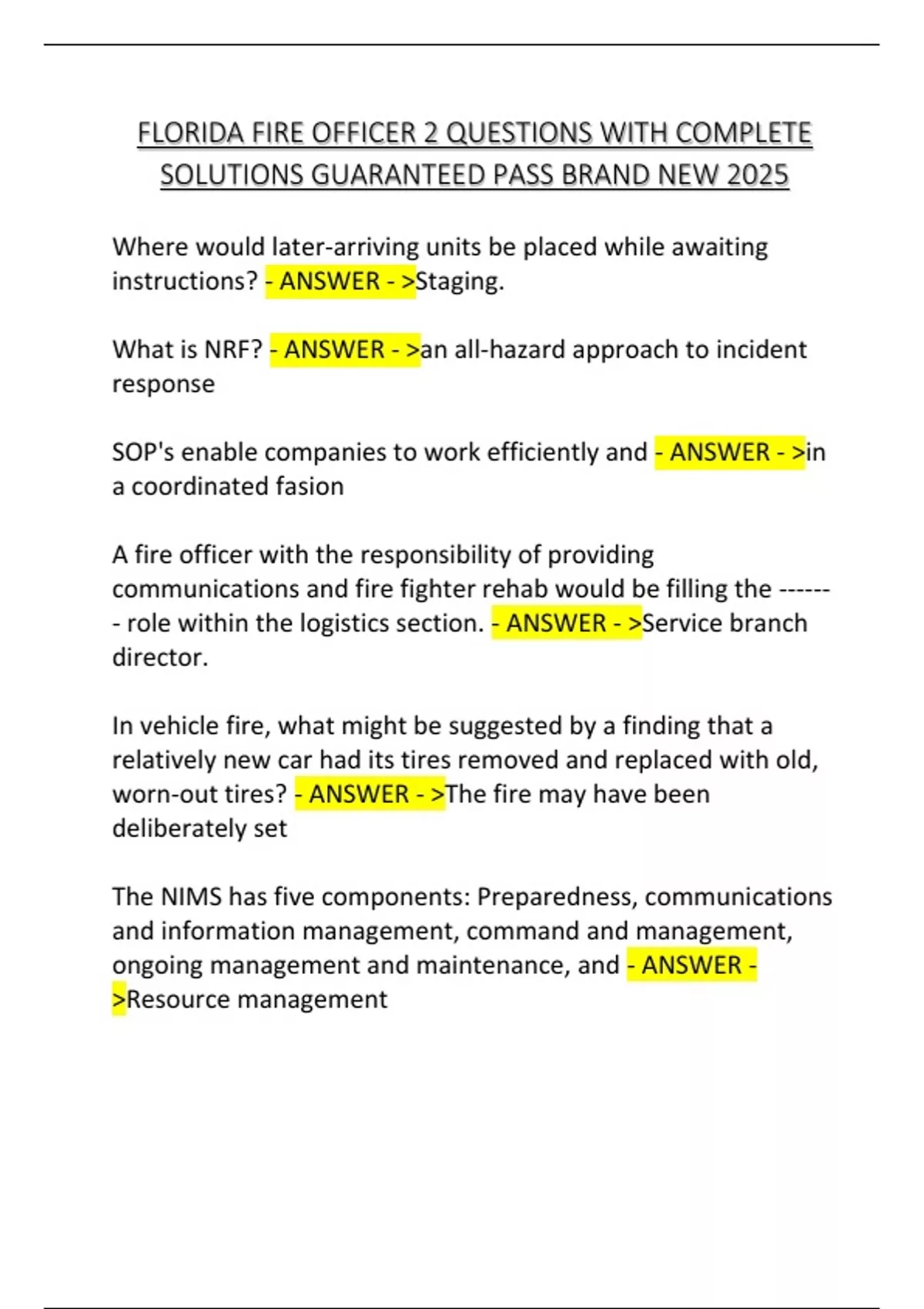 FLORIDA FIRE OFFICER 2 QUESTIONS WITH COMPLETE SOLUTIONS GUARANTEED ...