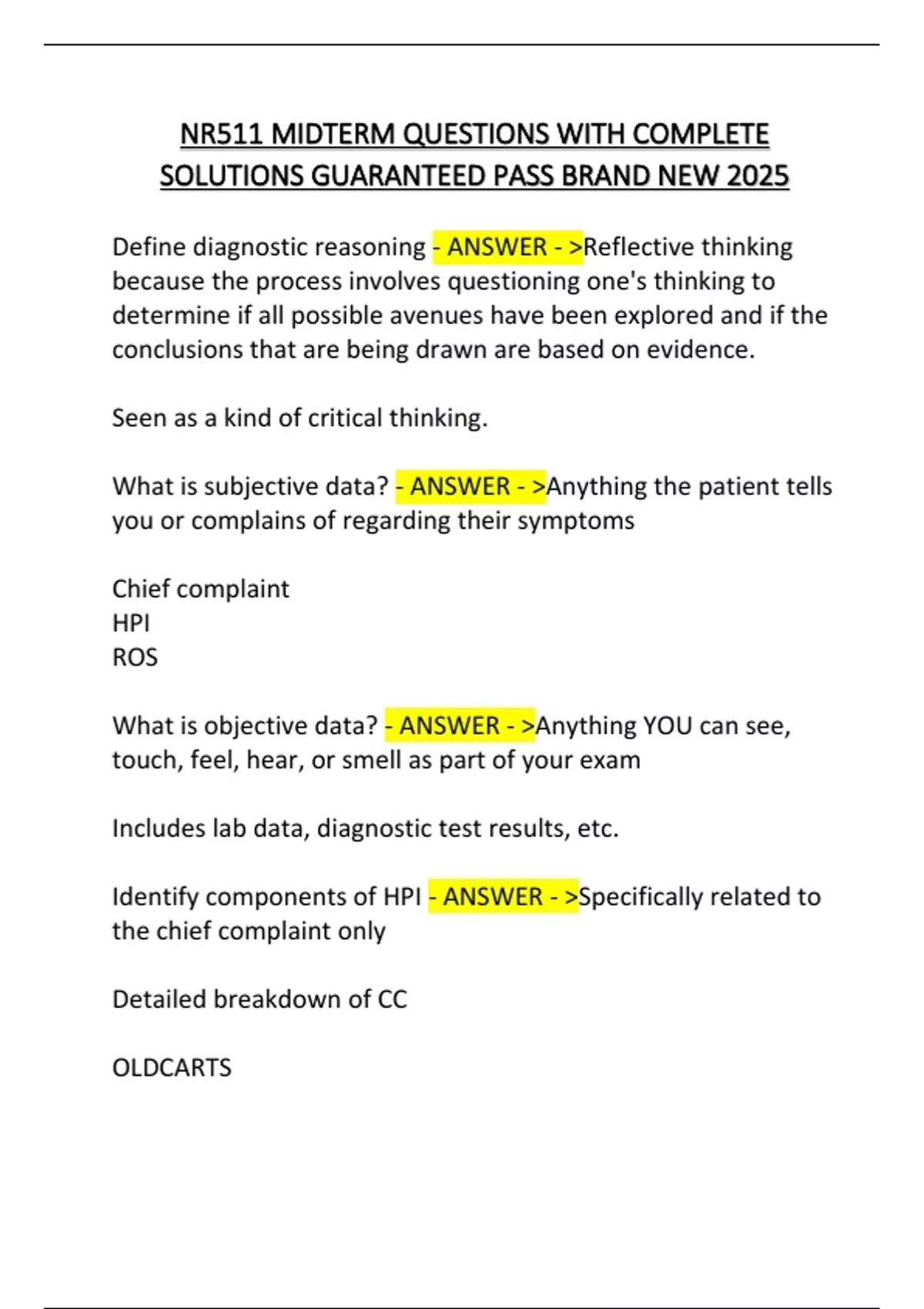 NR511 MIDTERM QUESTIONS WITH COMPLETE SOLUTIONS GUARANTEED PASS BRAND ...