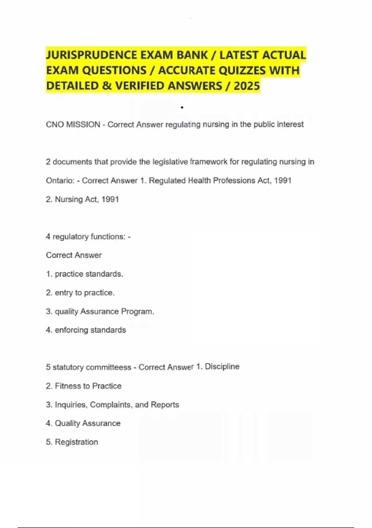 JURISPRUDENCE EXAM BANK / LATEST ACTUAL EXAM QUESTIONS / ACCURATE ...