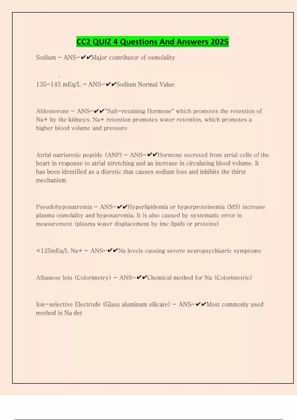 CC2 QUIZ 4 Questions And Answers 2025 - CC2 - Stuvia US
