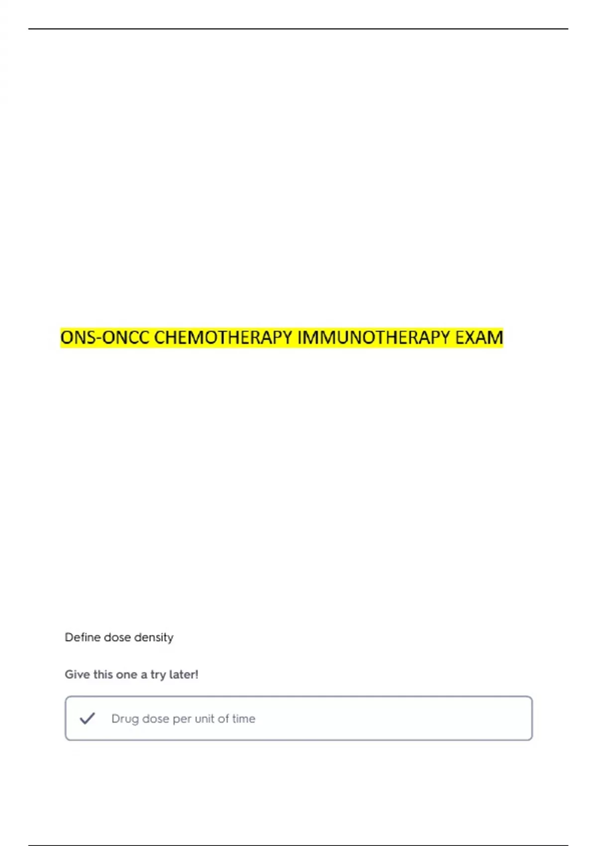ONS CHEMOTHERAPY IMMUNOTHERAPY CERTIFICATE EXAM QUESTIONS WITH CORRECT ...