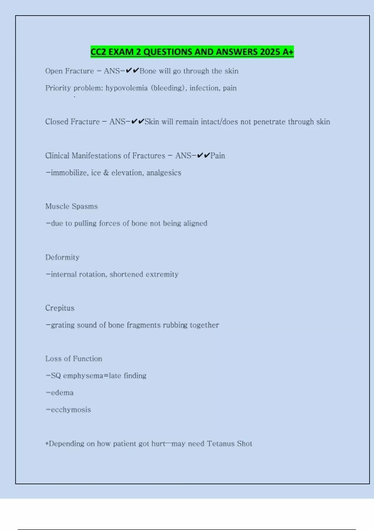 CC2 EXAM 2 QUESTIONS AND ANSWERS 2025 A+ - CC2 - Stuvia US