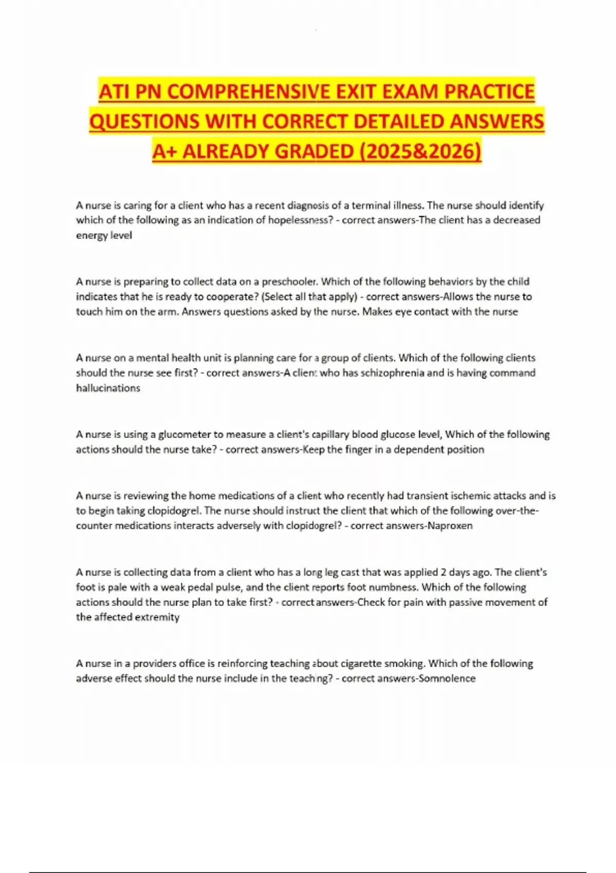 ATI PN COMPREHENSIVE EXIT EXAM PRACTICE QUESTIONS WITH CORRECT DETAILED ...