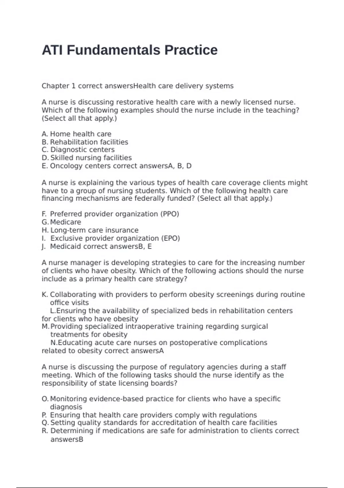 ATI Fundamentals Practice exam with 100% correct answers 2025 - ATI ...