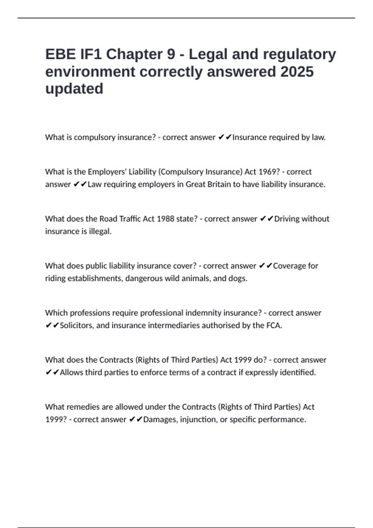 EBE IF1 Chapter 9 - Legal and regulatory environment correctly answered ...