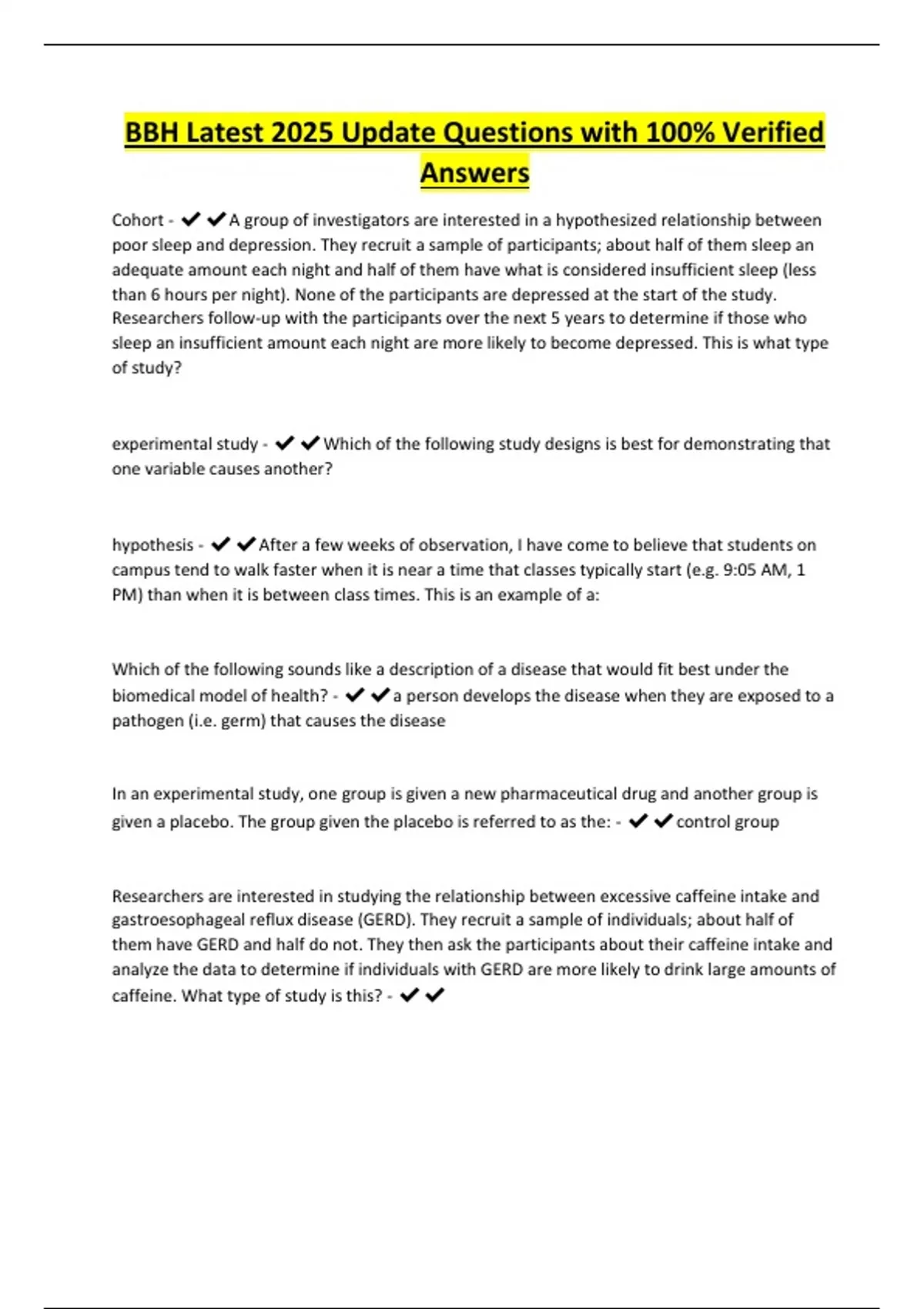 BBH Latest 2025 Update Questions with 100% Verified Answers - BBH ...