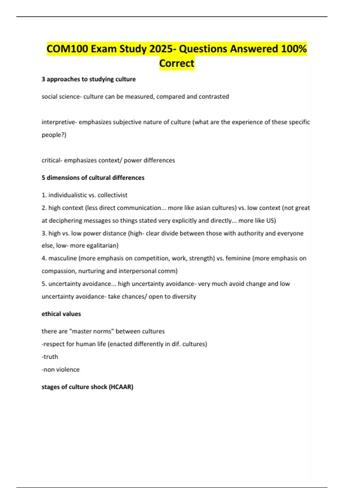 COM100 Exam Study 2025- Questions Answered 100% Correct - COM100 - Stuvia US