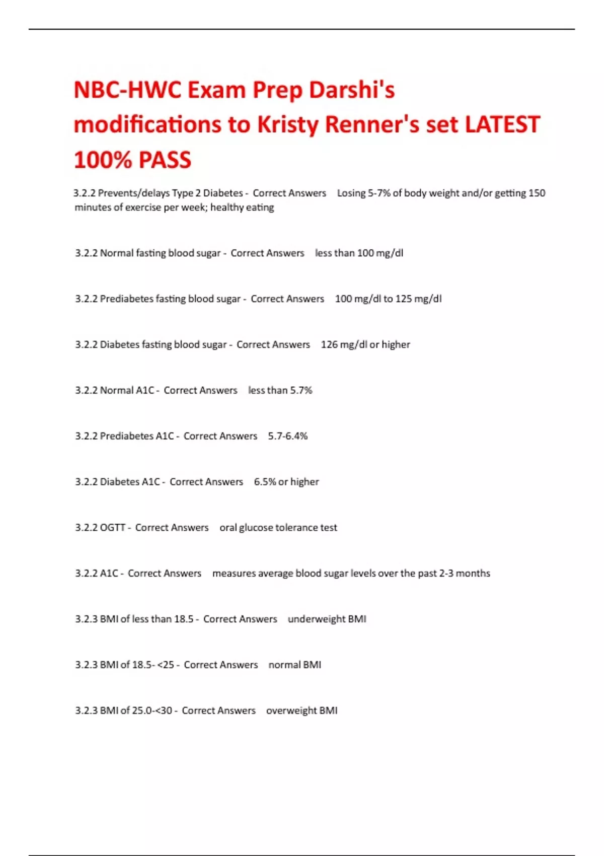 NBC-HWC Exam Prep Darshi's modifications to Kristy Renner's set LATEST ...