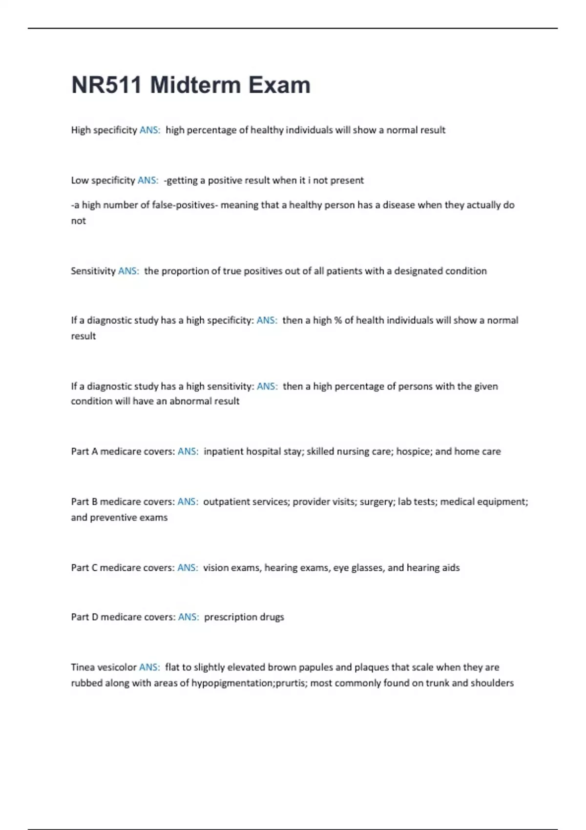 NR511 Midterm Exam. 198 Questions And Answers - NR511 - Stuvia US