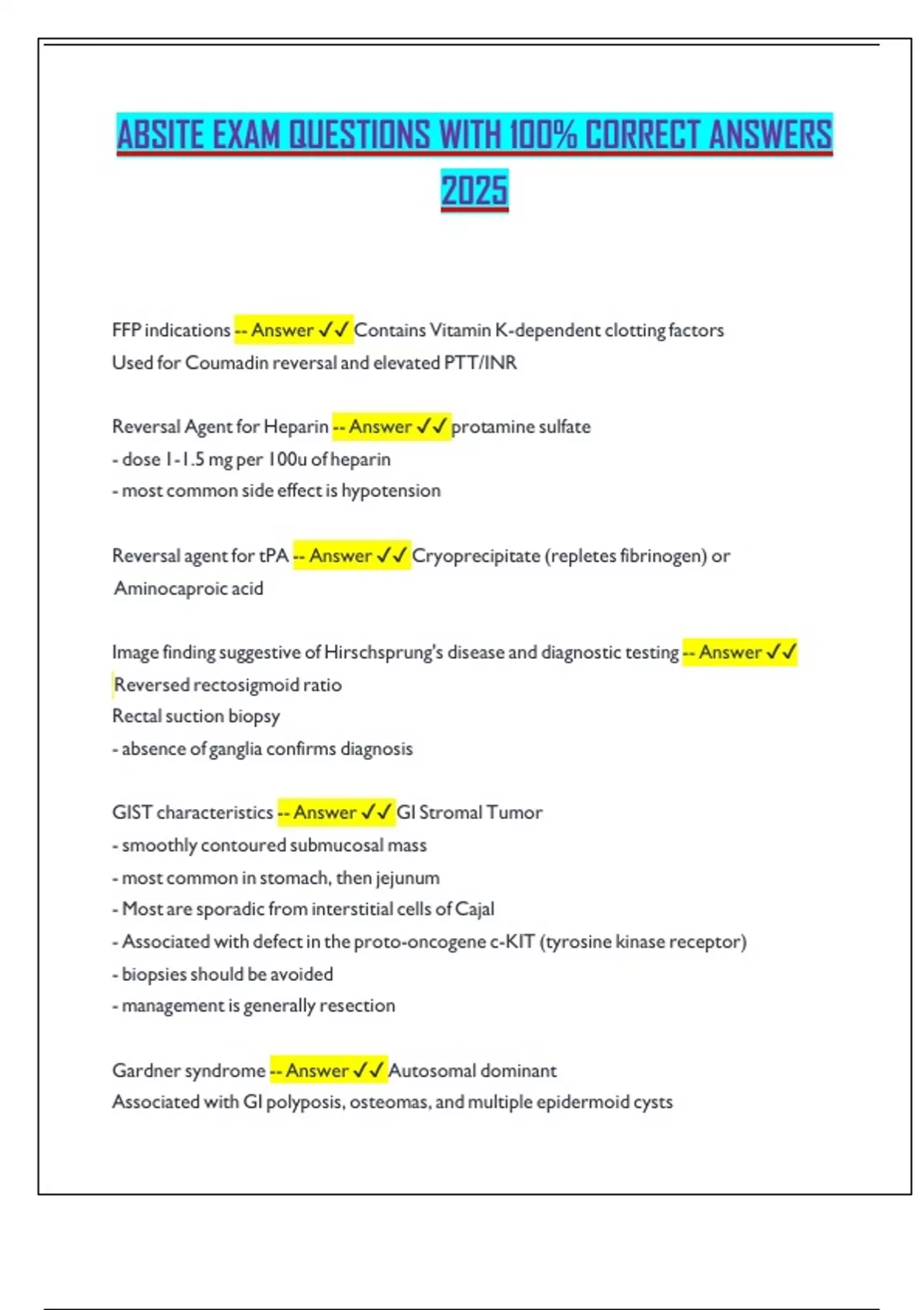 ABSITE EXAM QUESTIONS WITH 100% CORRECT ANSWERS 2025 - ABSITE - Stuvia US