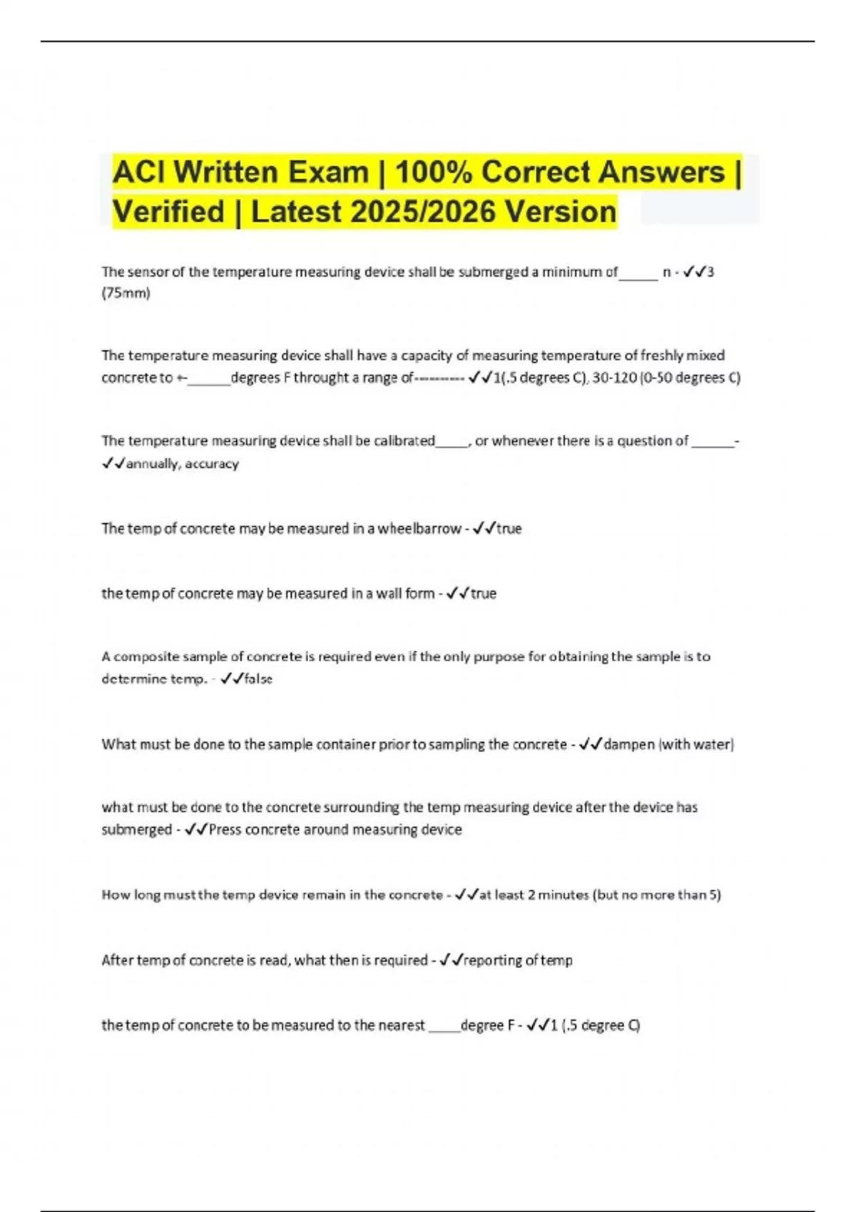 ACI Written Exam | 100% Correct Answers | Verified | Latest 2025/2026 ...