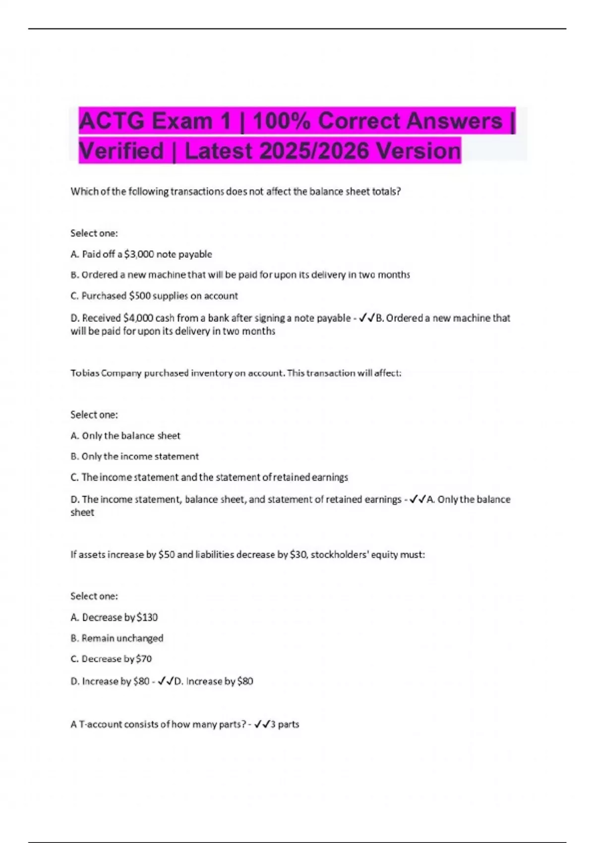 ACTG Exam 1 | 100% Correct Answers | Verified | Latest 2025/2026 ...