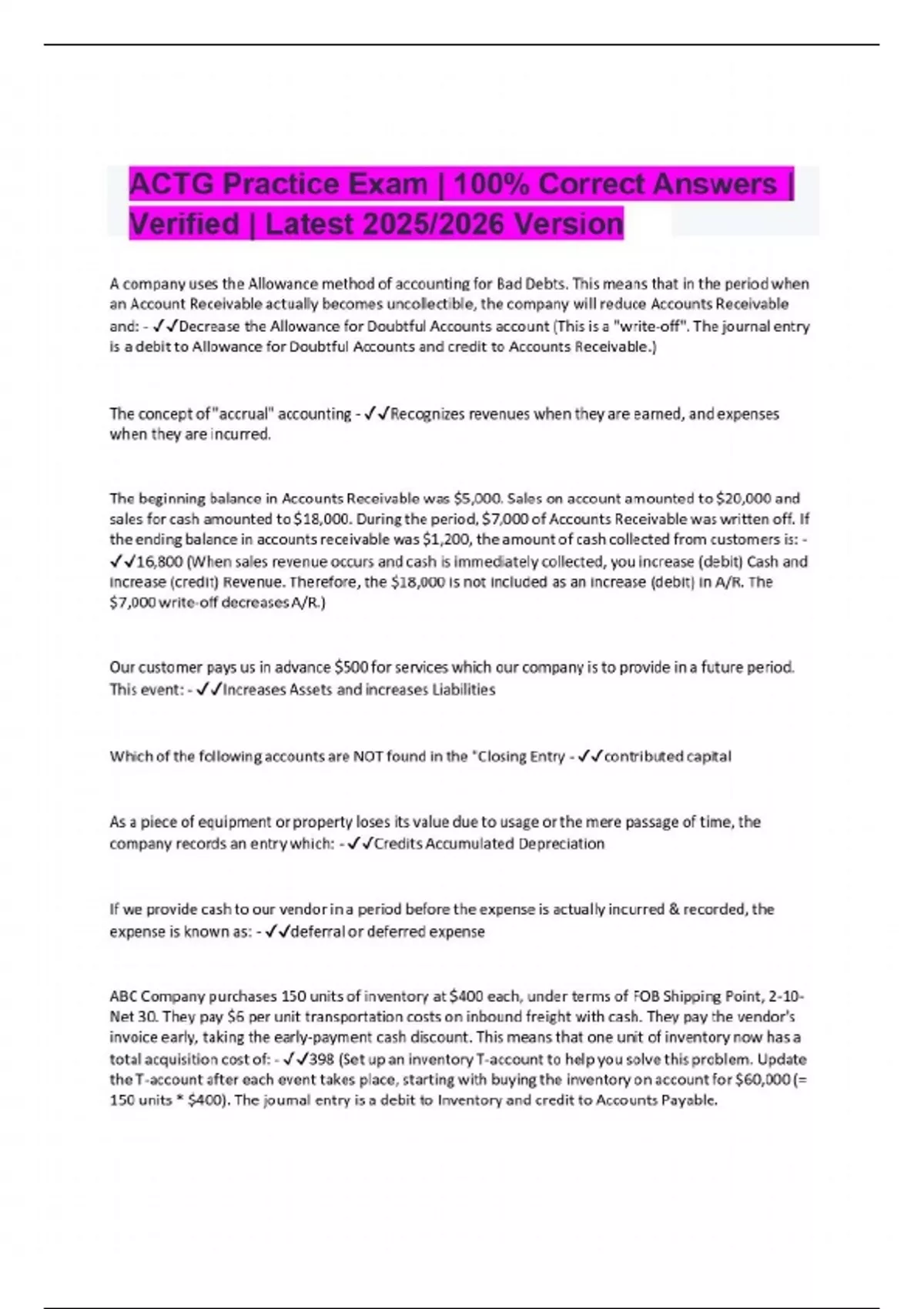 ACTG Practice Exam | 100% Correct Answers | Verified | Latest 2025/2026 ...