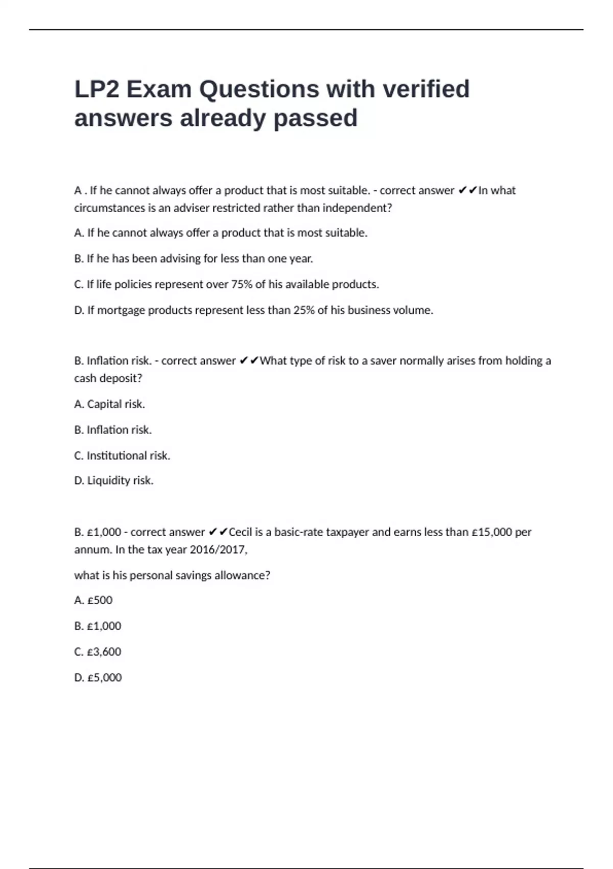 LP2 Exam Questions with verified answers already passed - LP2 - Stuvia US