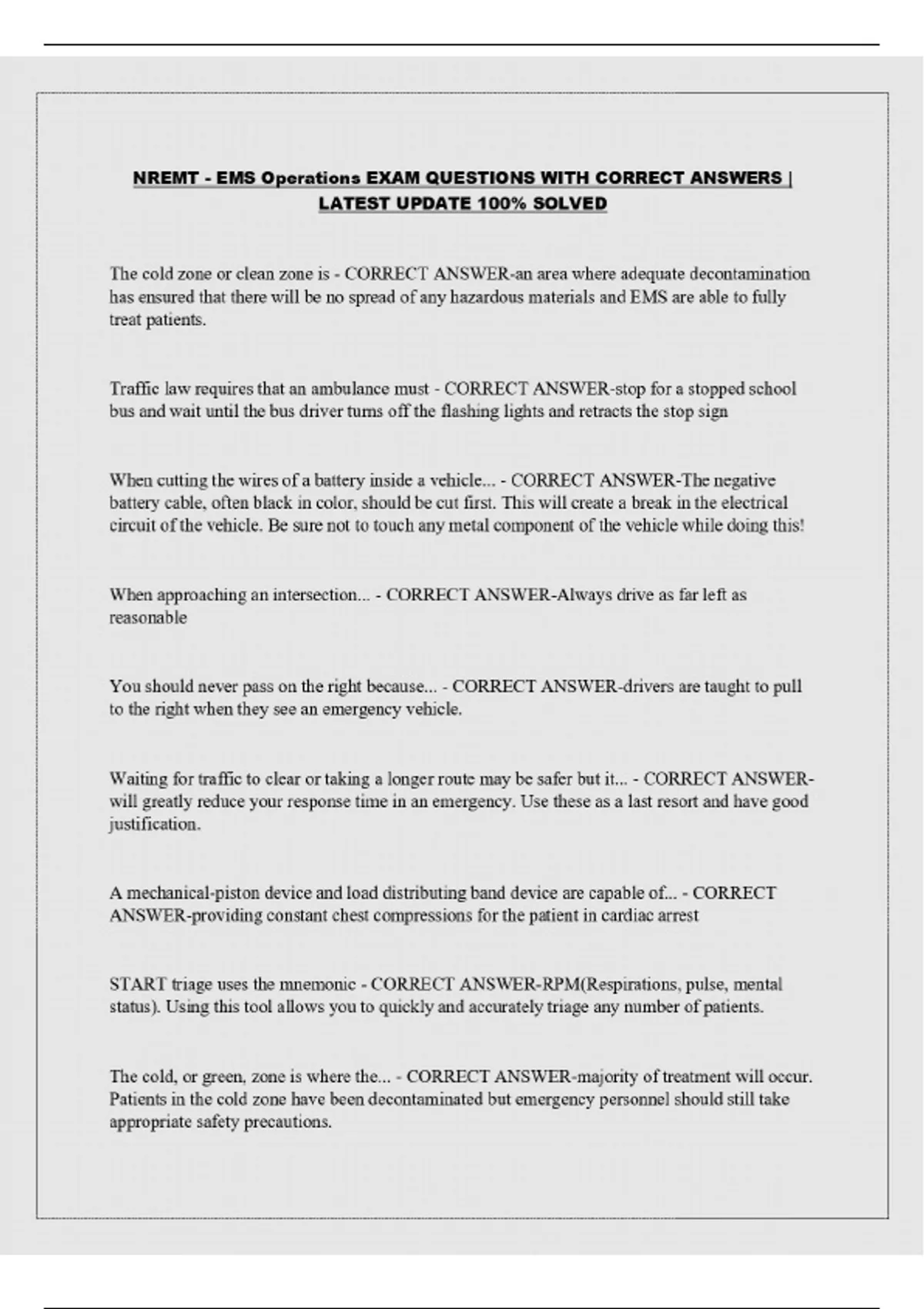 NREMT - EMS Operations EXAM QUESTIONS WITH CORRECT ANSWERS | LATEST ...