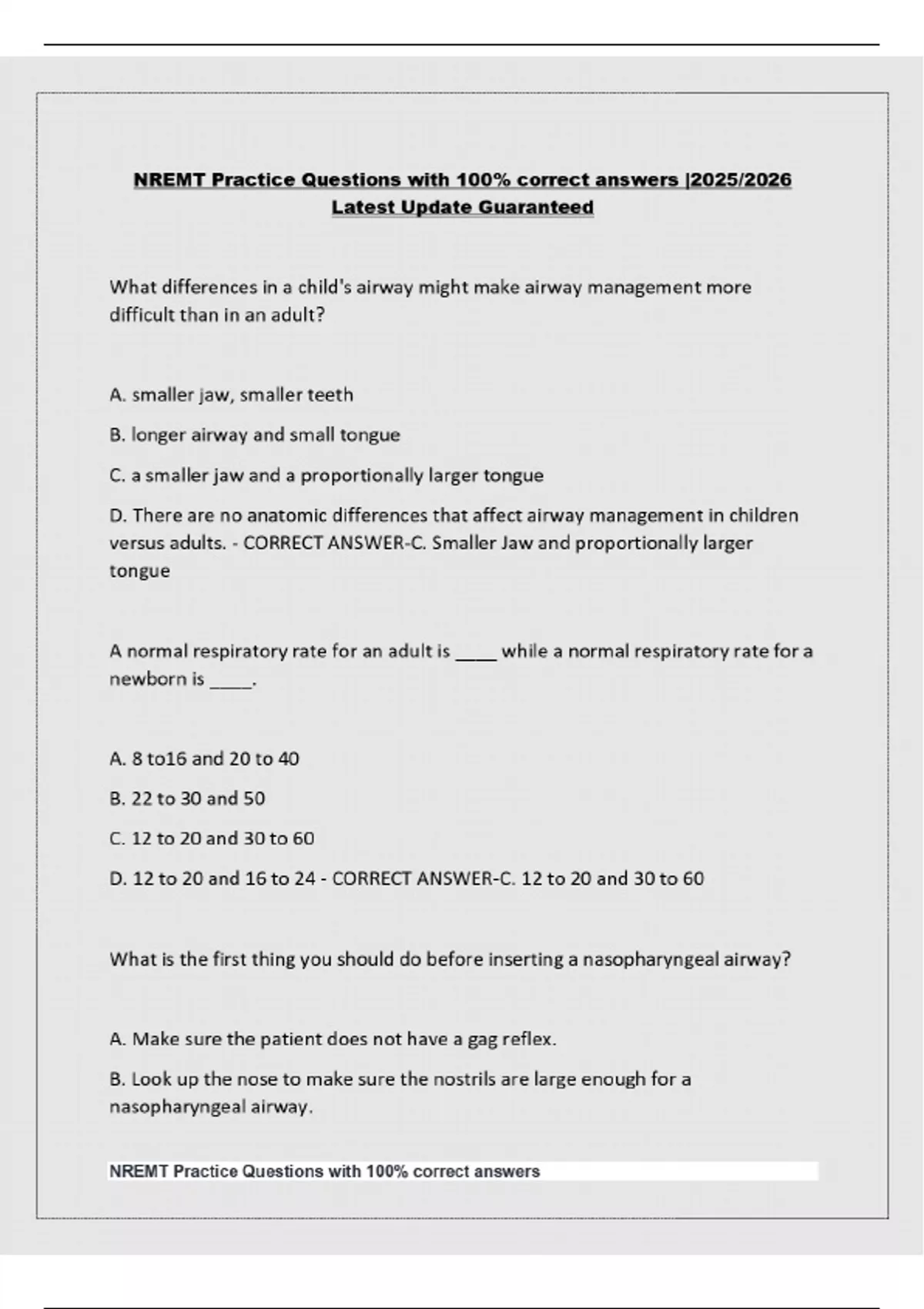 NREMT Practice Questions with 100% correct answers |2025/2026 Latest ...