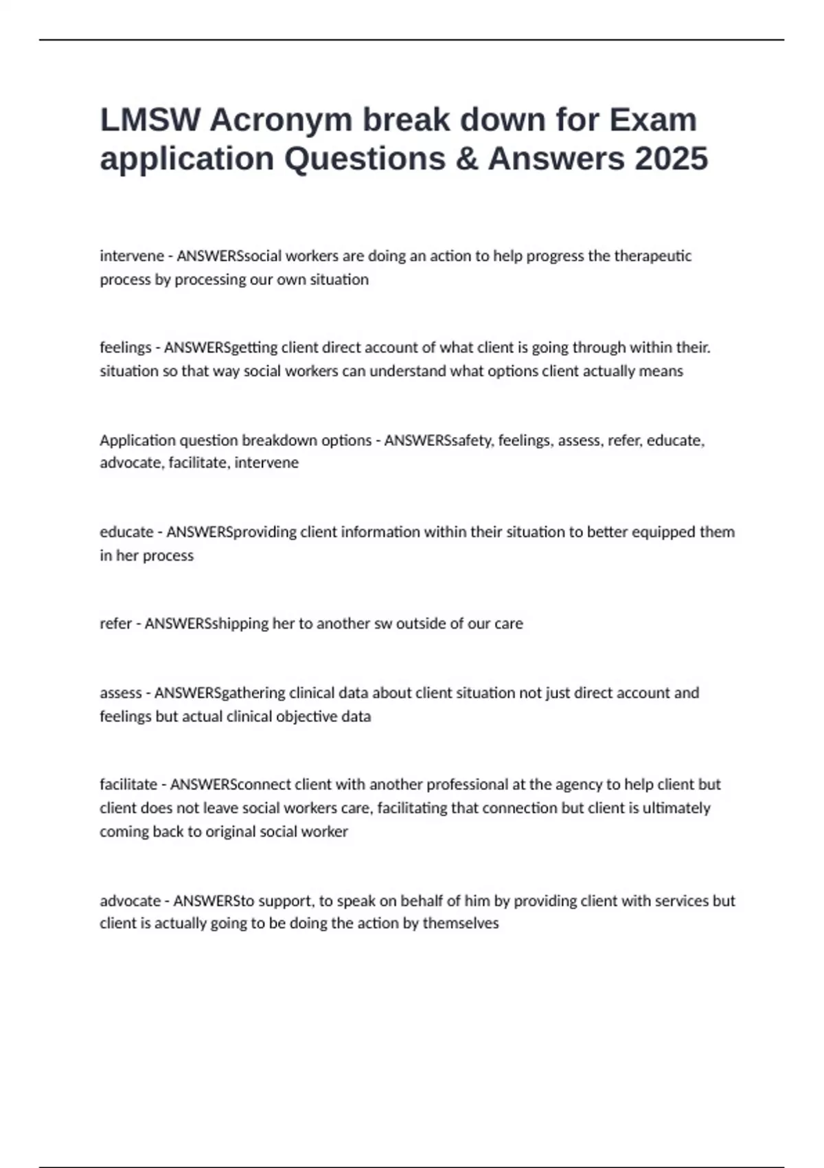 LMSW Acronym break down for Exam application Questions & Answers 2025 ...