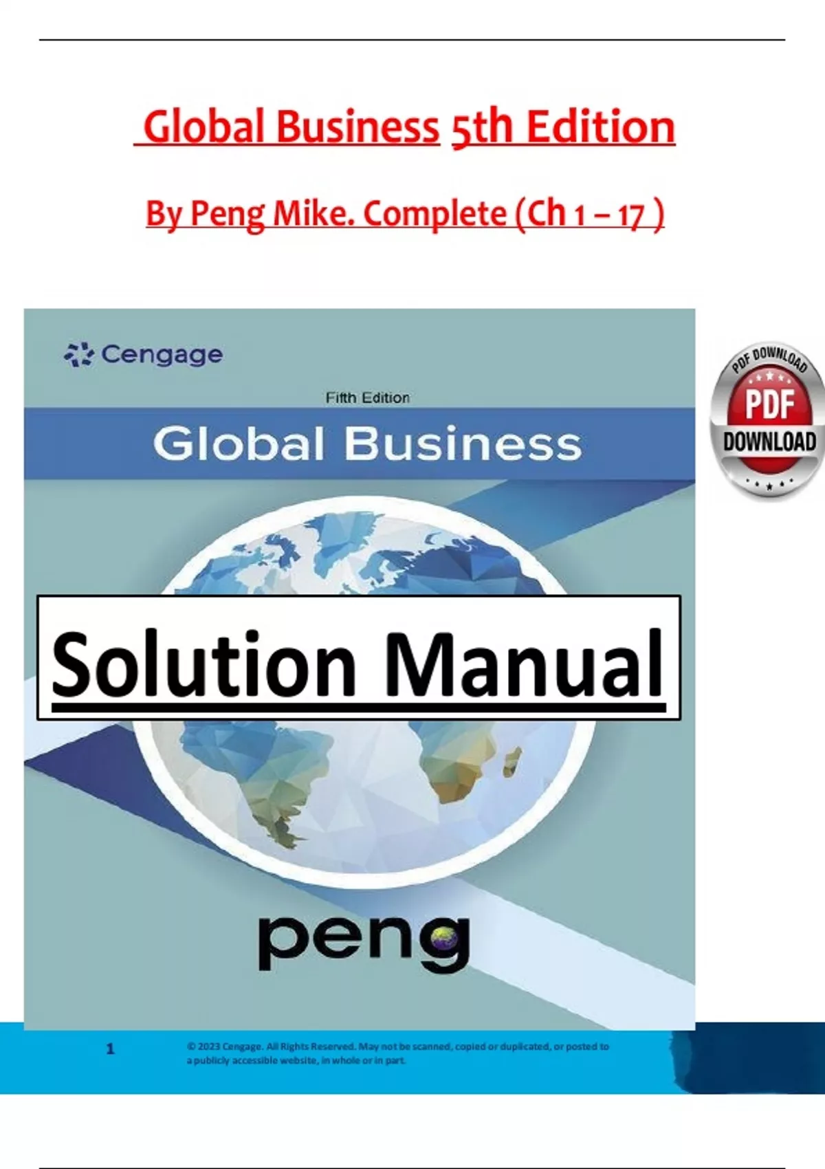 Solution Manual for Global Business, 5th Edition by Peng Mike Verified Chapters 1 - 17 Questions ...