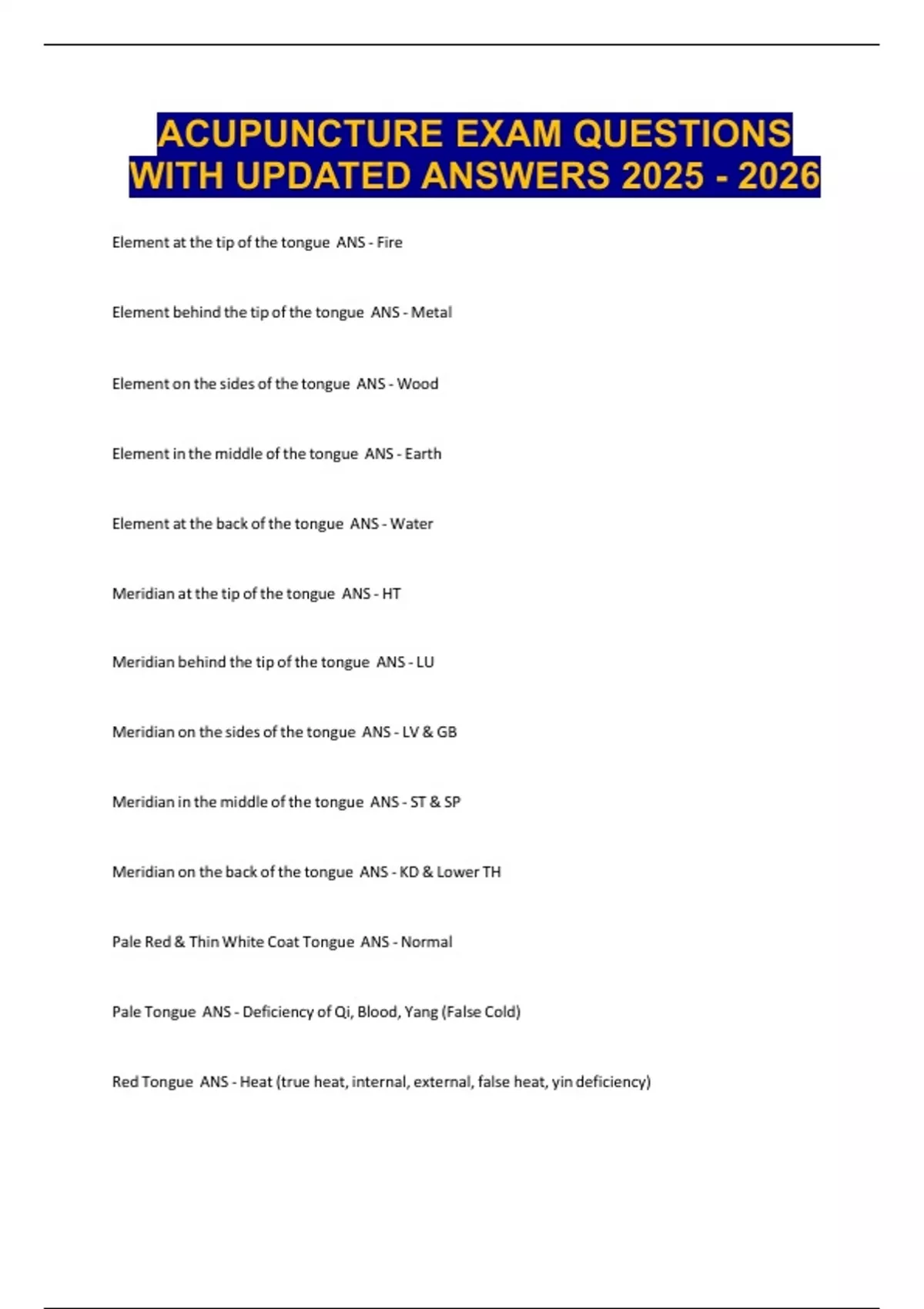 ACUPUNCTURE EXAM QUESTIONS WITH UPDATED ANSWERS - California ...