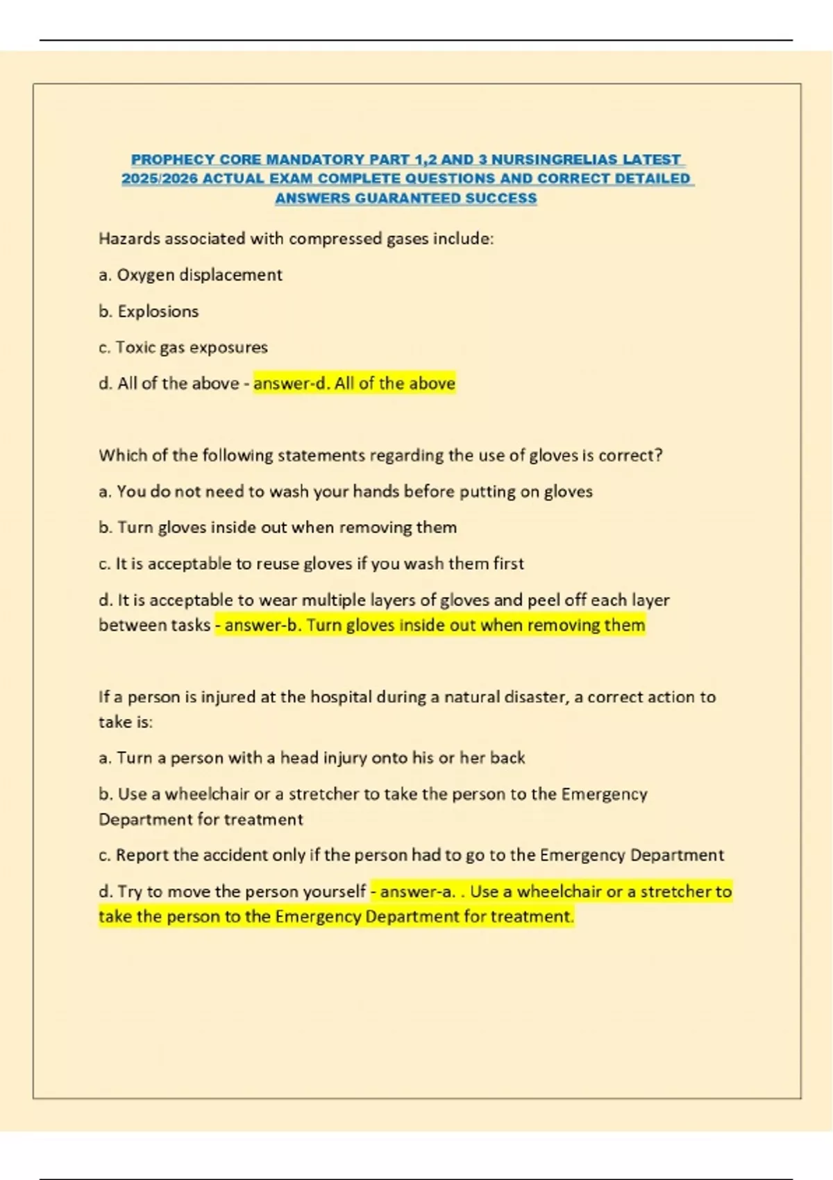 PROPHECY CORE MANDATORY PART 1,2 AND 3 NURSING RELIAS LATEST 2025/2026 ...