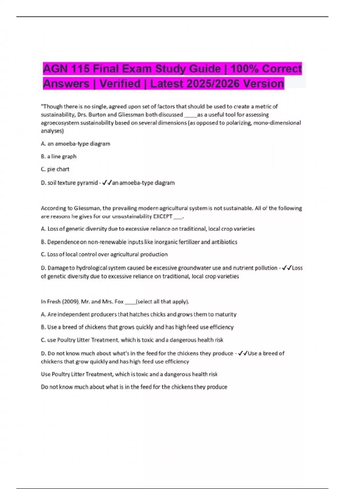 AGN 115 Final Exam Study Guide | 100% Correct Answers | Verified ...