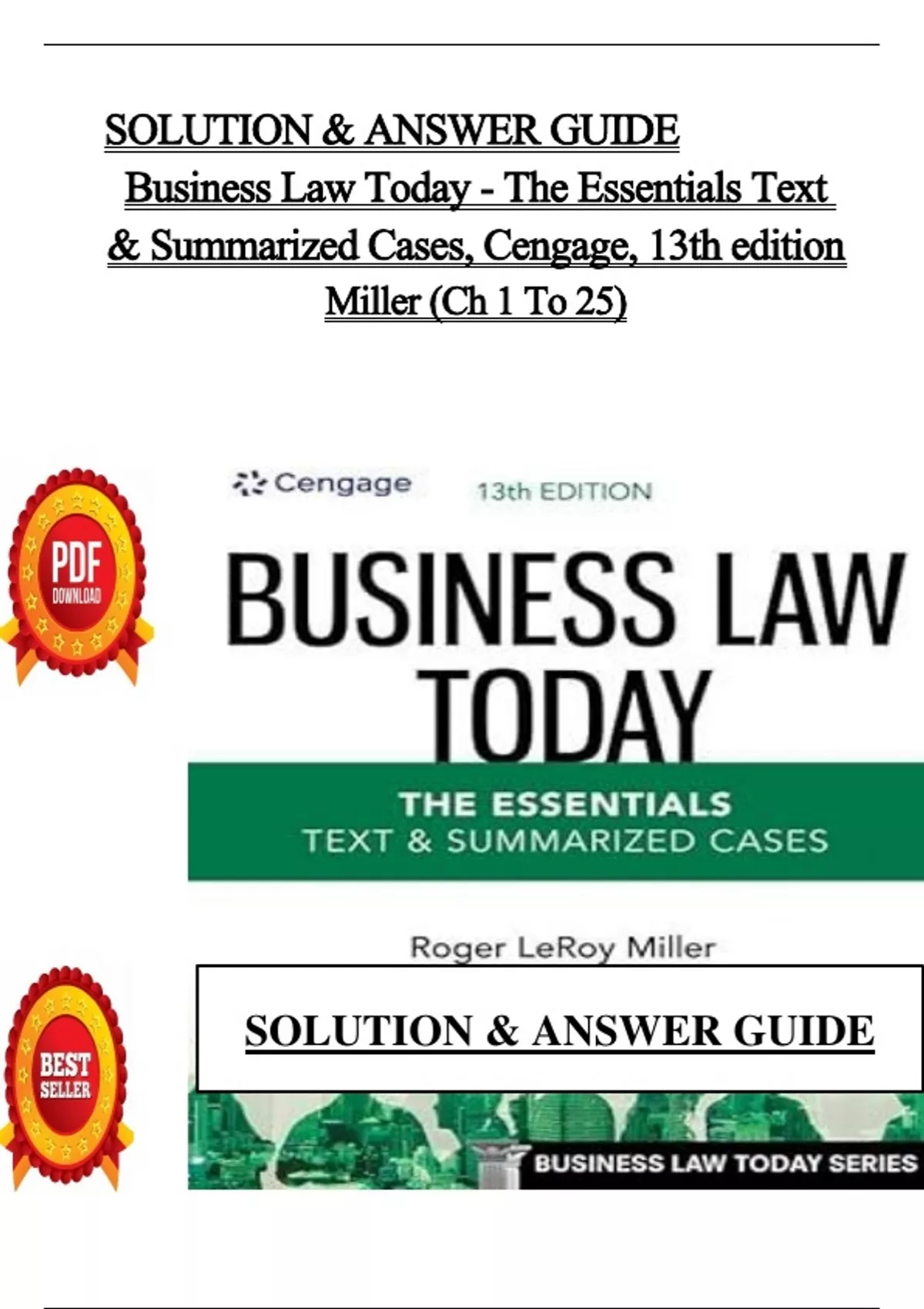 Solution and Answer Guide Business Law Today - The Essentials Text ...