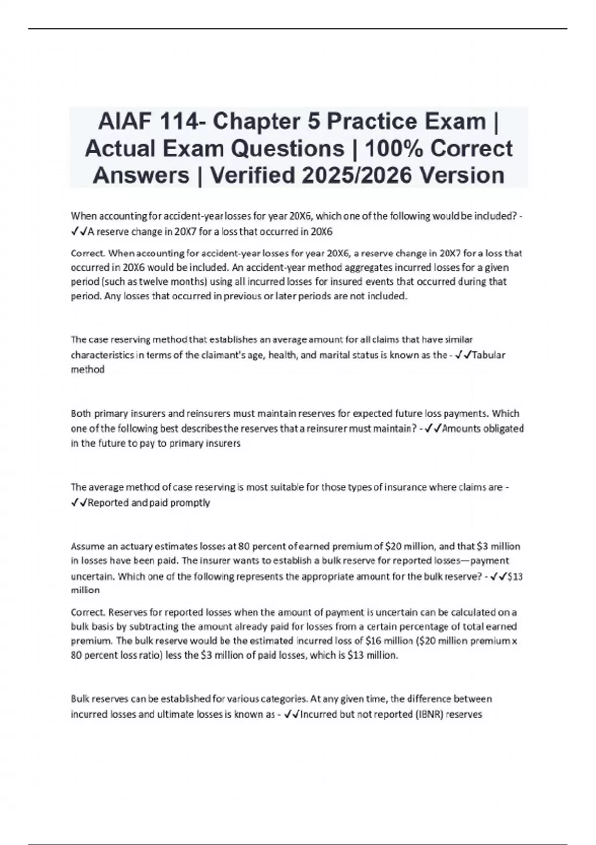 AIAF 114- Chapter 5 Practice Exam | Actual Exam Questions | 100% ...