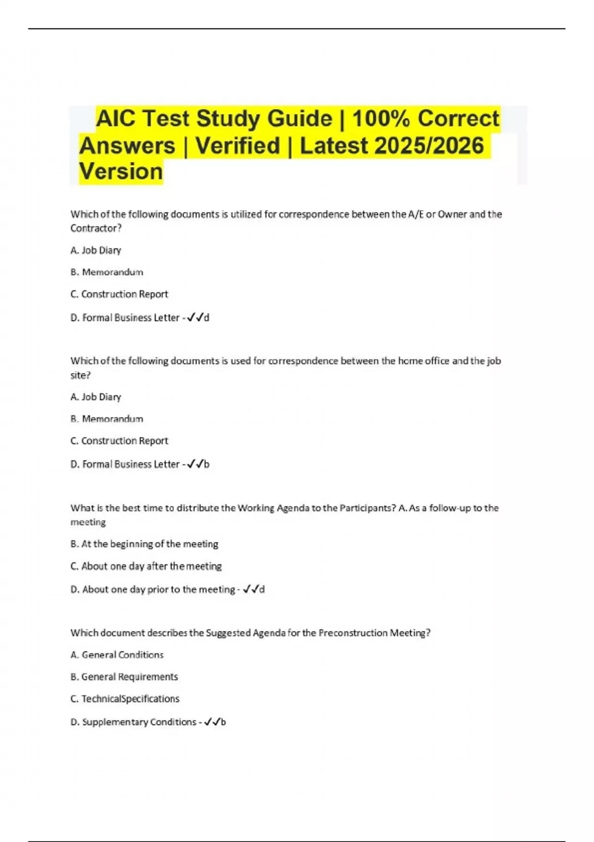 AIC Test Study Guide | 100% Correct Answers | Verified | Latest 2025/ ...