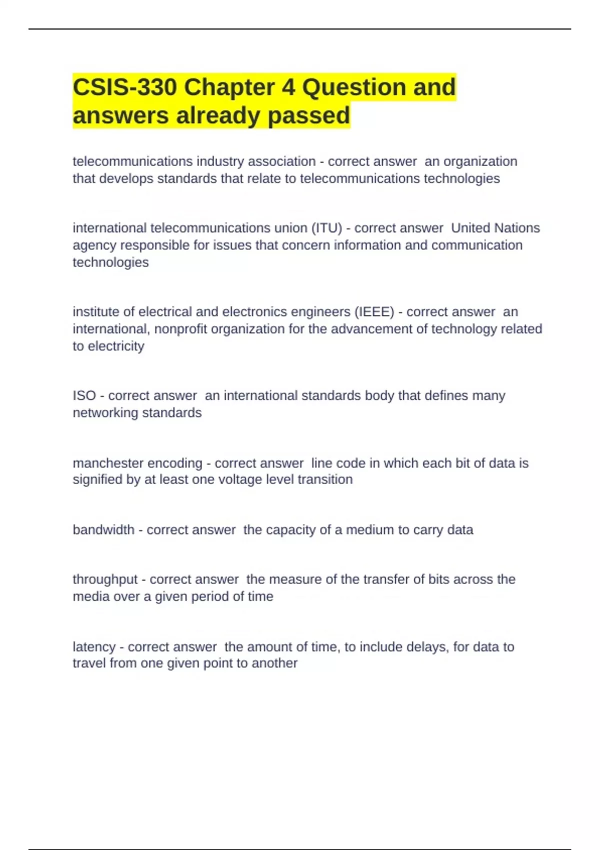 CSIS-330 Chapter 4 Question and answers already passed - CIS 330 - Stuvia US