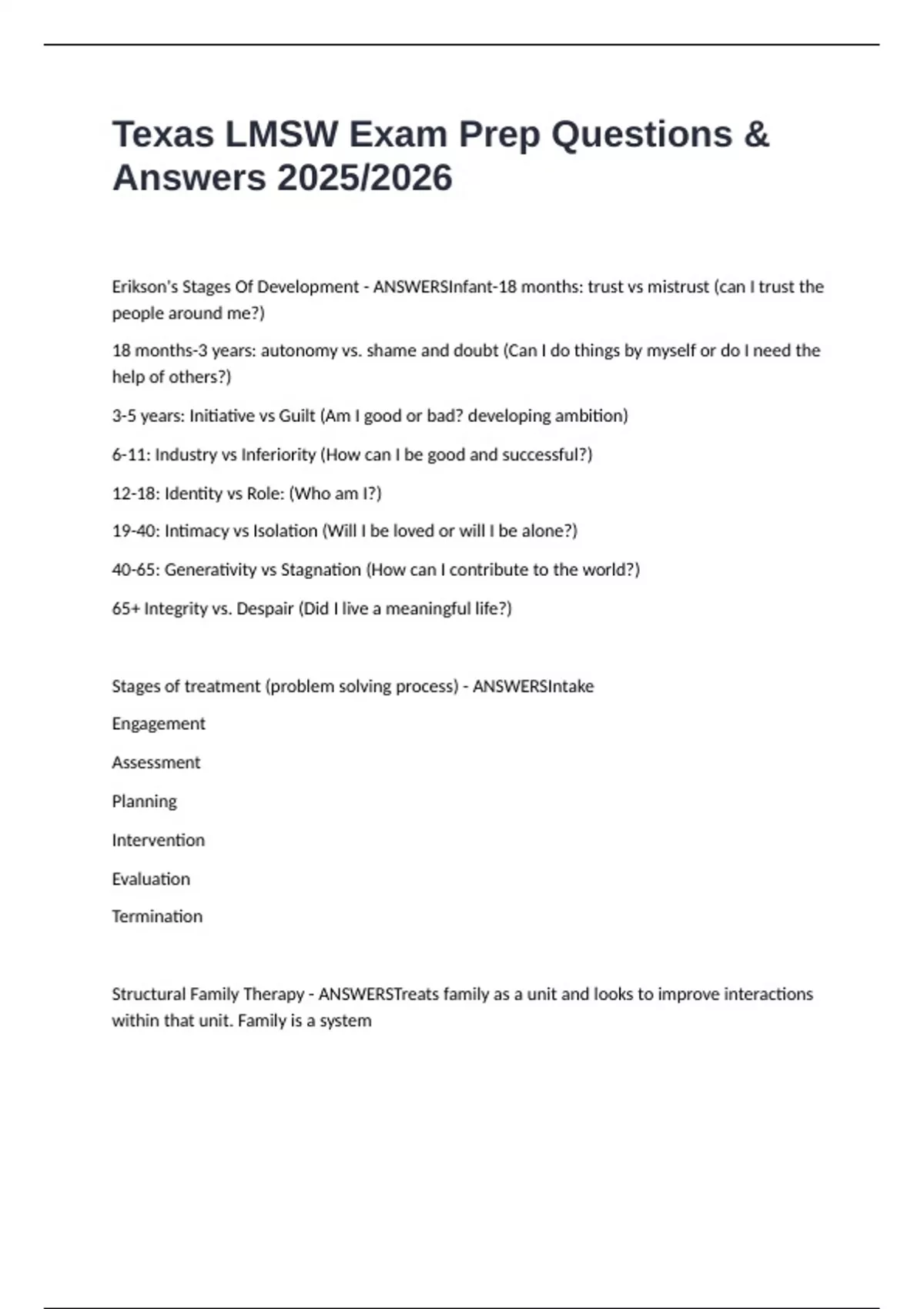 Texas LMSW Exam Prep Questions & Answers 2025/2026 - Texas LMSW - Stuvia US