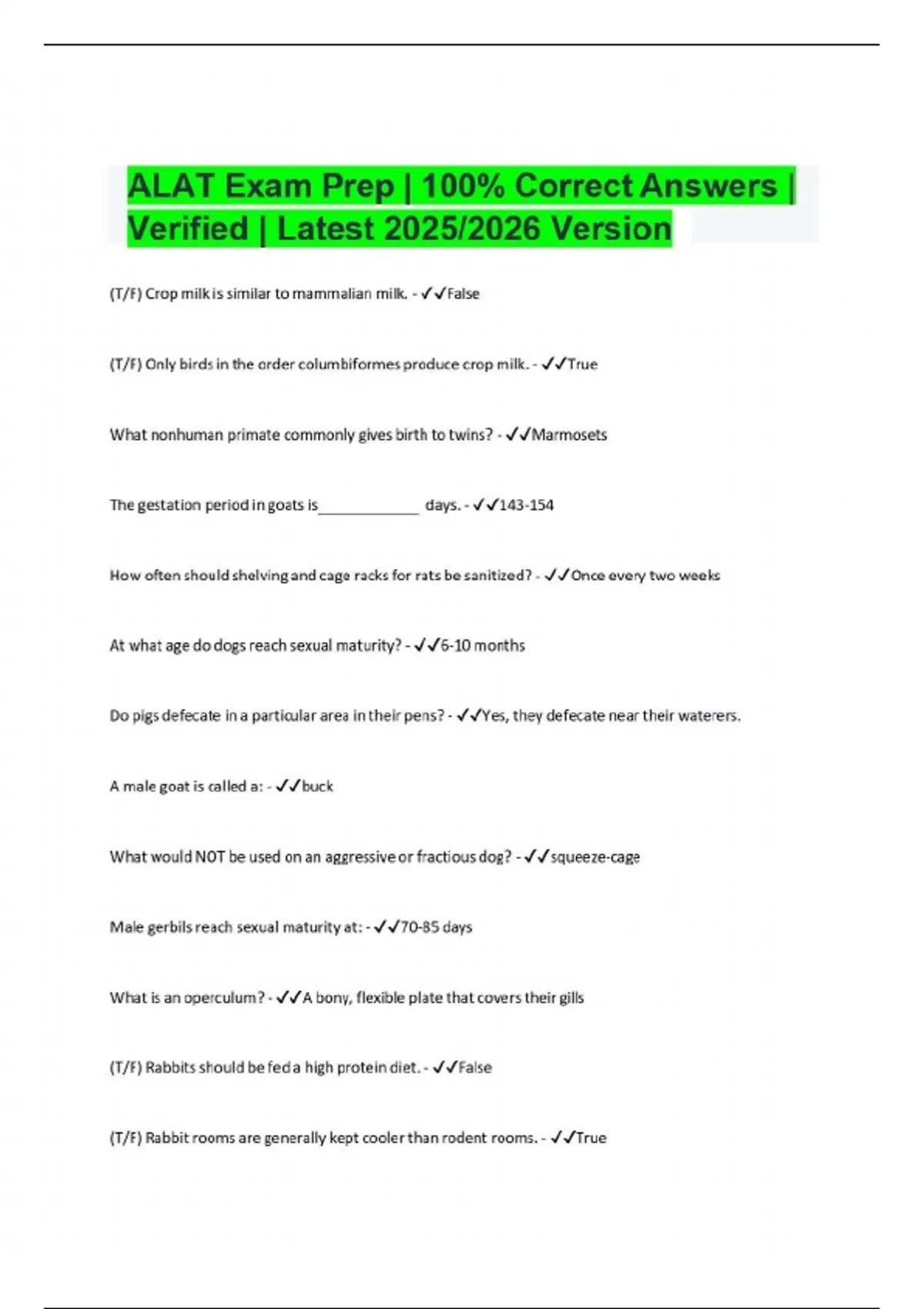 ALAT Exam Prep | 100% Correct Answers | Verified | Latest 2025/2026 ...