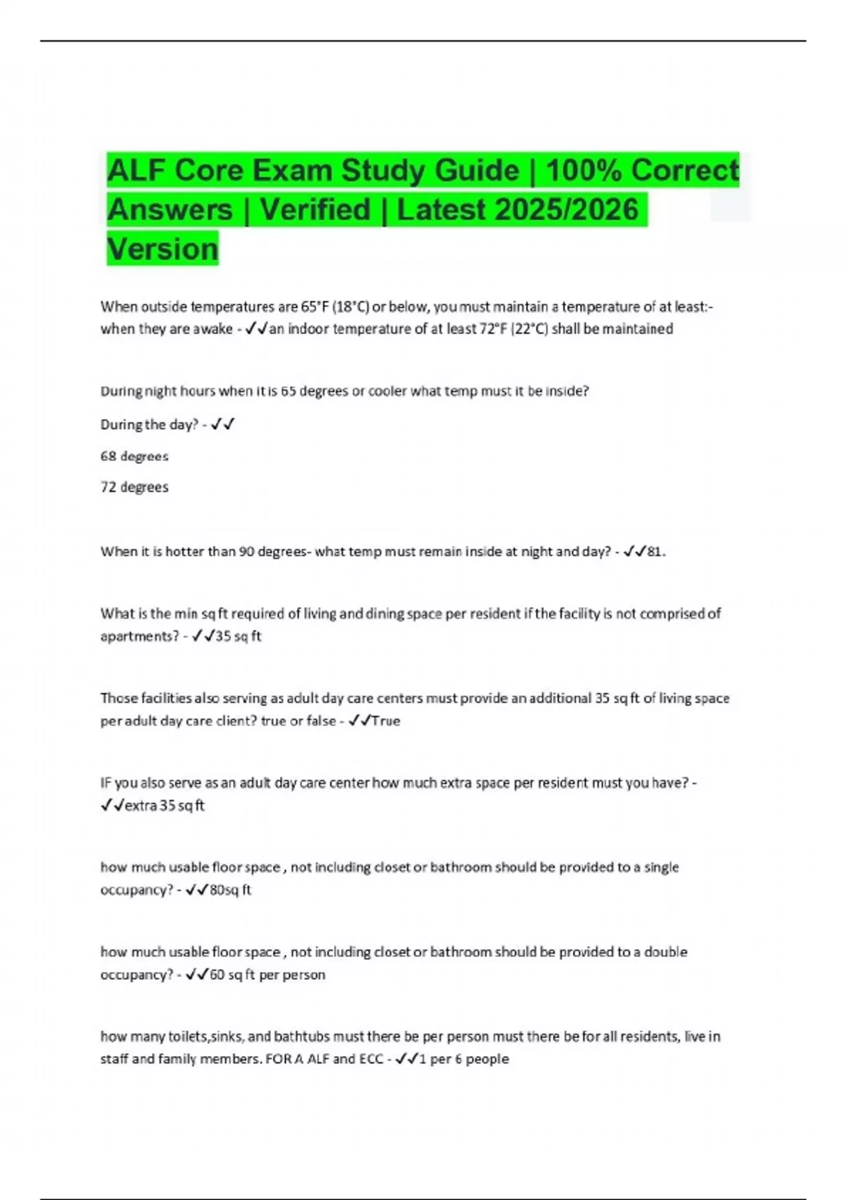 ALF Core Exam Study Guide | 100% Correct Answers | Verified | Latest ...