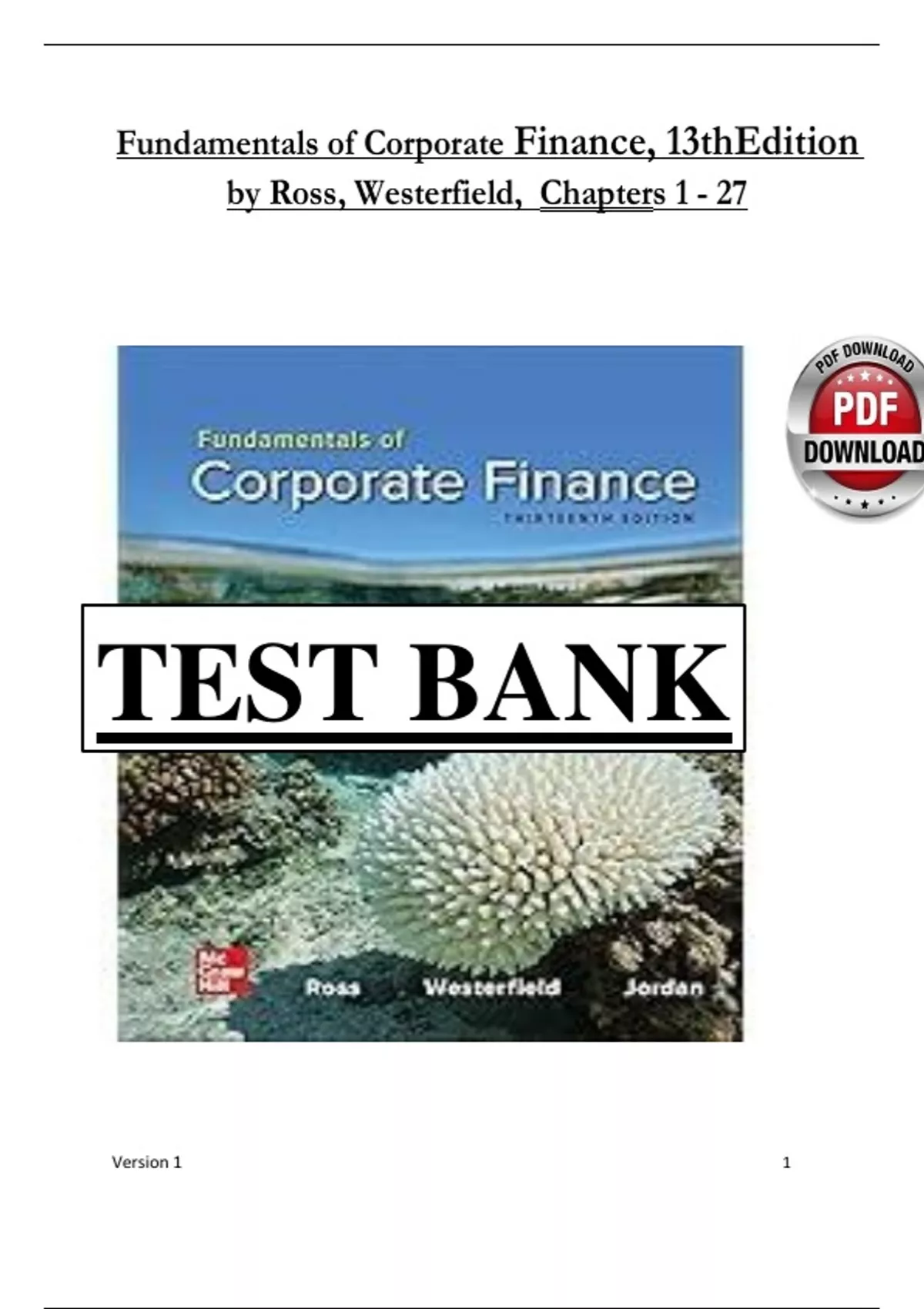 TEST BANK For Fundamentals of Corporate Finance, 13th Edition by Ross ...