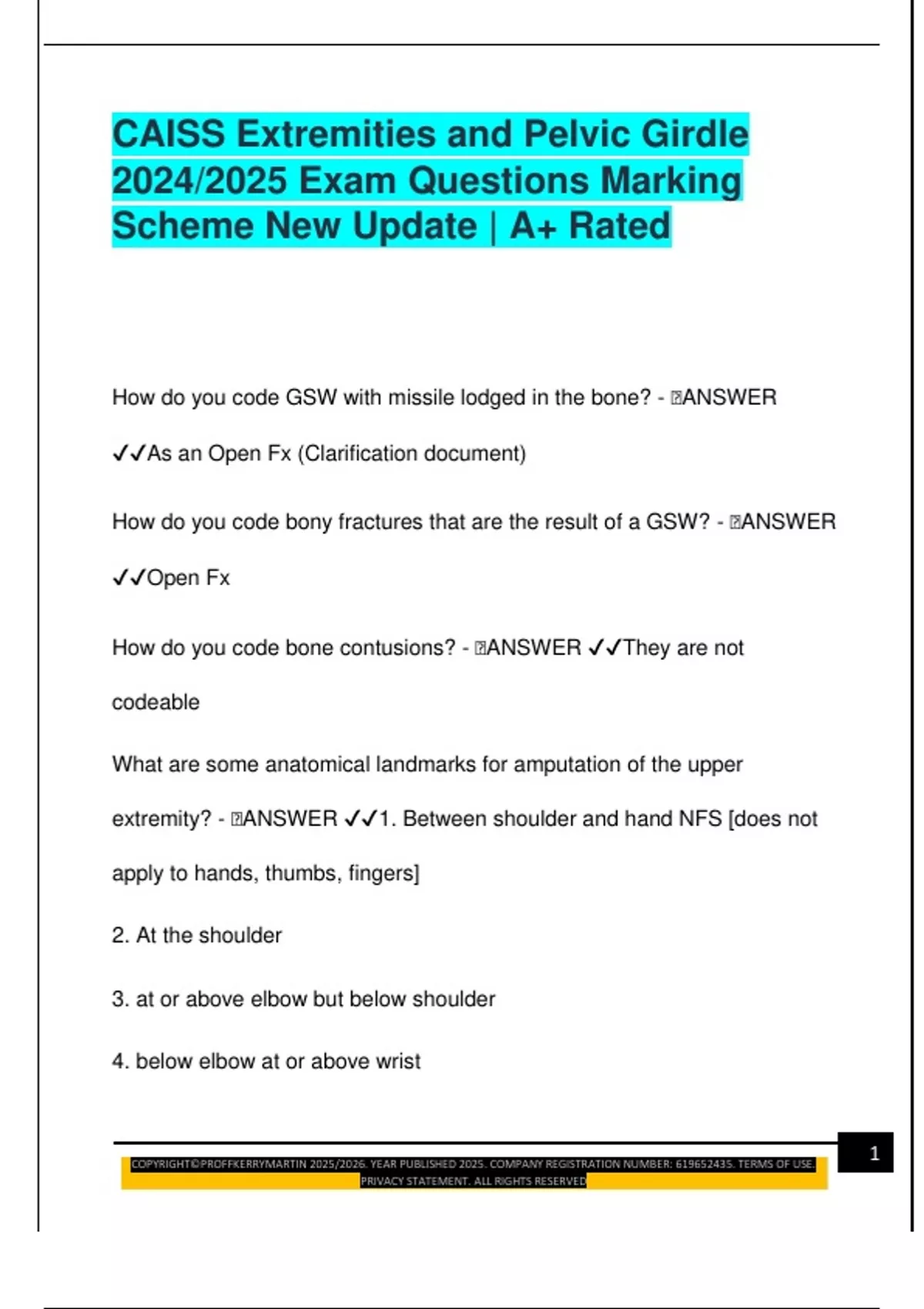 CAISS Extremities and Pelvic Girdle 2024/2025 Exam Questions Marking ...
