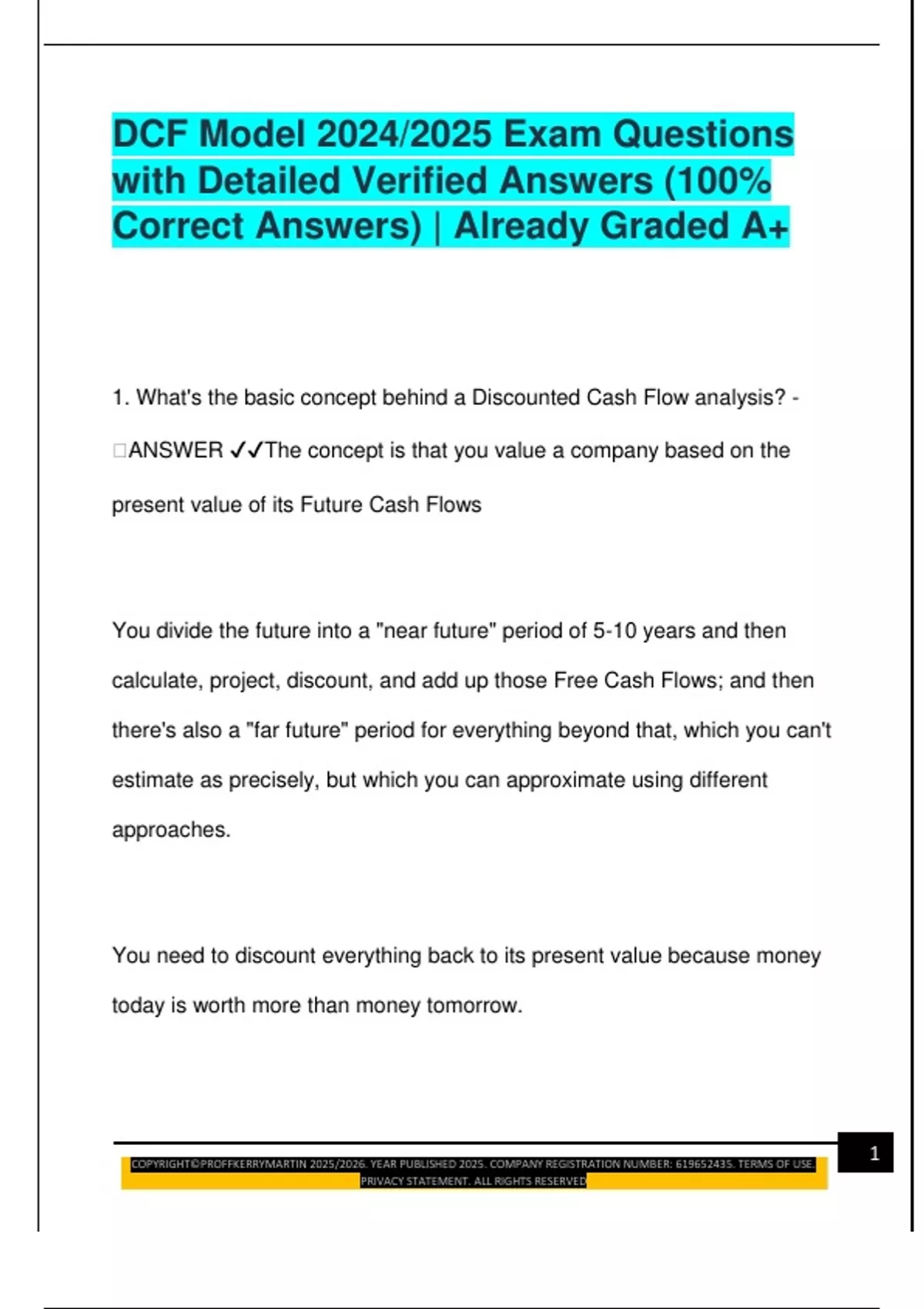 DCF Model 2024/2025 Exam Questions with Detailed Verified Answers (100% ...