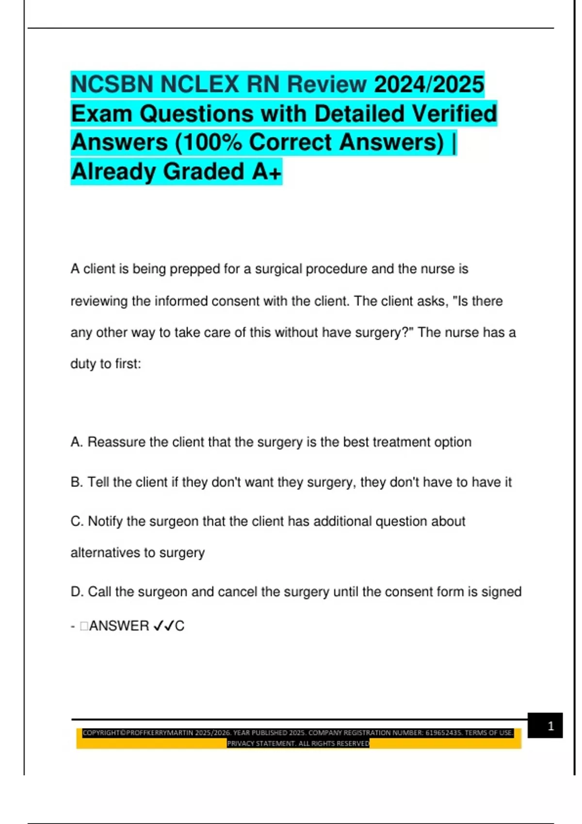NCSBN NCLEX RN Review 2024/2025 Exam Questions with Detailed Verified Answers (100% Correct ...