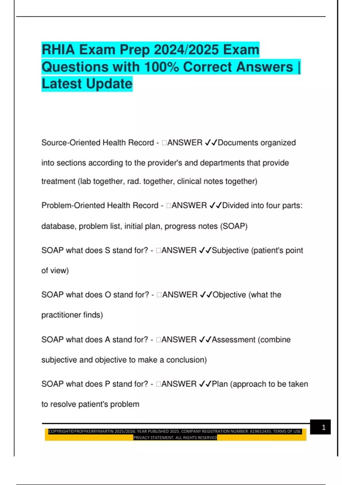 RHIA Exam Prep 2024/2025 Exam Questions with 100% Correct Answers ...