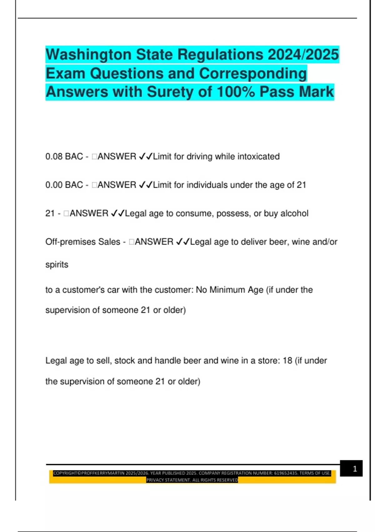 Washington State Regulations 2024/2025 Exam Questions and Corresponding ...