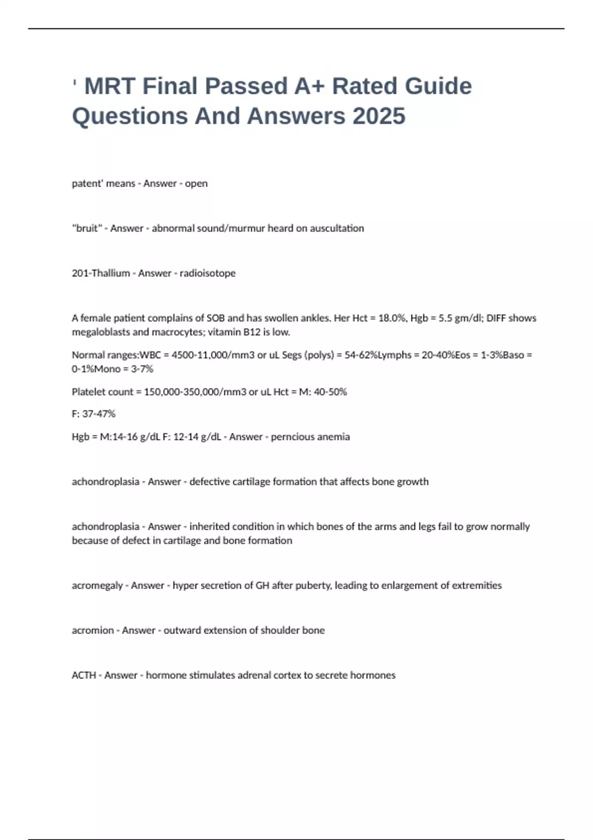 MRT Final Passed A+ Rated Guide Questions And Answers 2025 - MRT ...