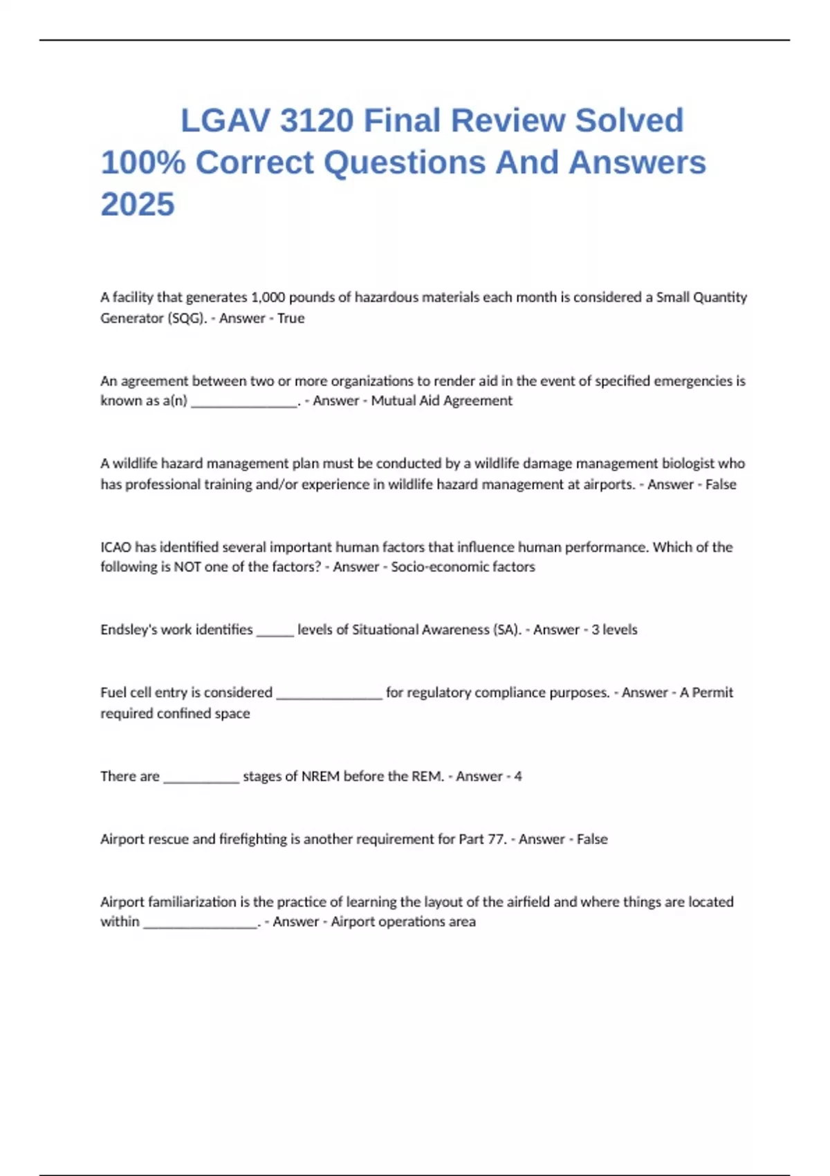 LGAV 3120 Final Review Solved 100% Correct Questions And Answers 2025 ...