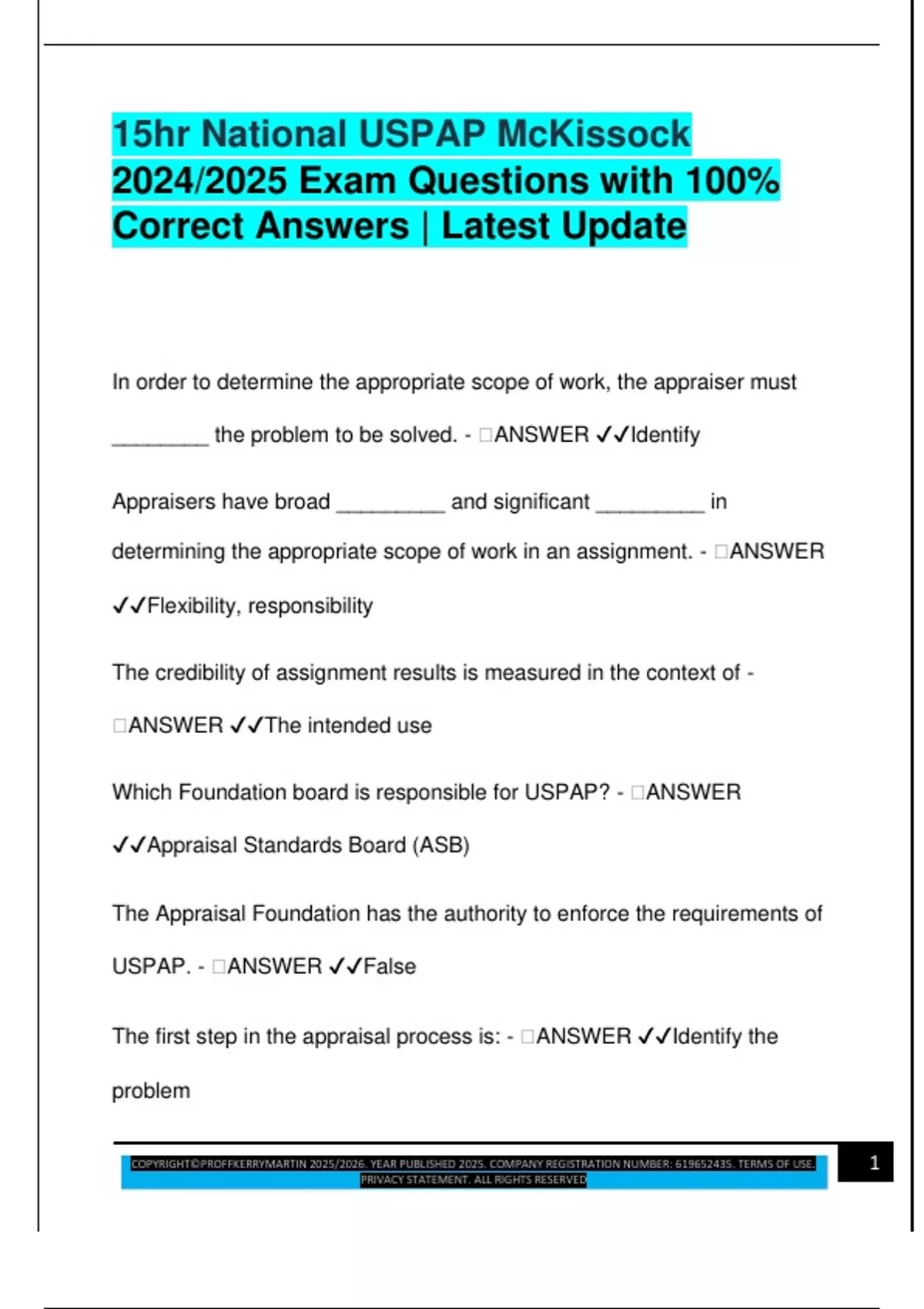 15hr National USPAP McKissock 2024/2025 Exam Questions with 100% ...
