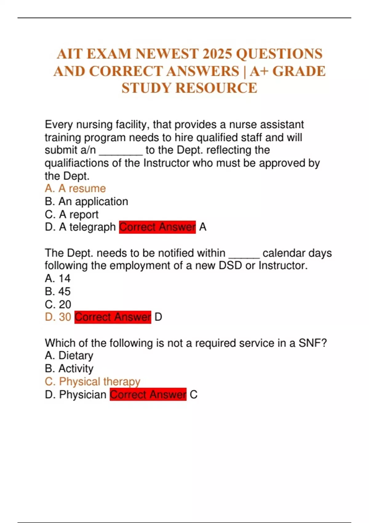 AIT EXAM NEWEST 2025 QUESTIONS AND CORRECT ANSWERS | A+ GRADE STUDY ...