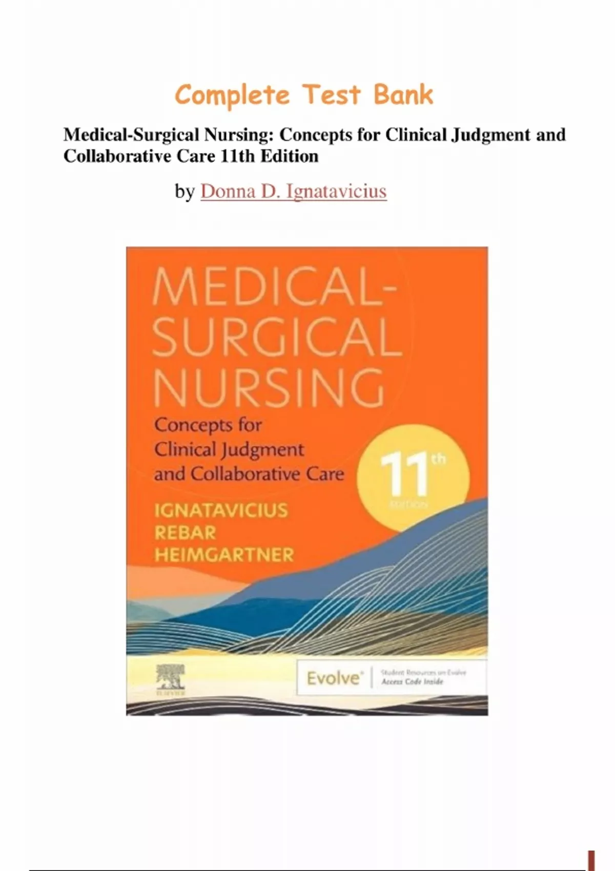 Test Bank for Medical - Surgical Nursing , 11th Edition by Donna D ...