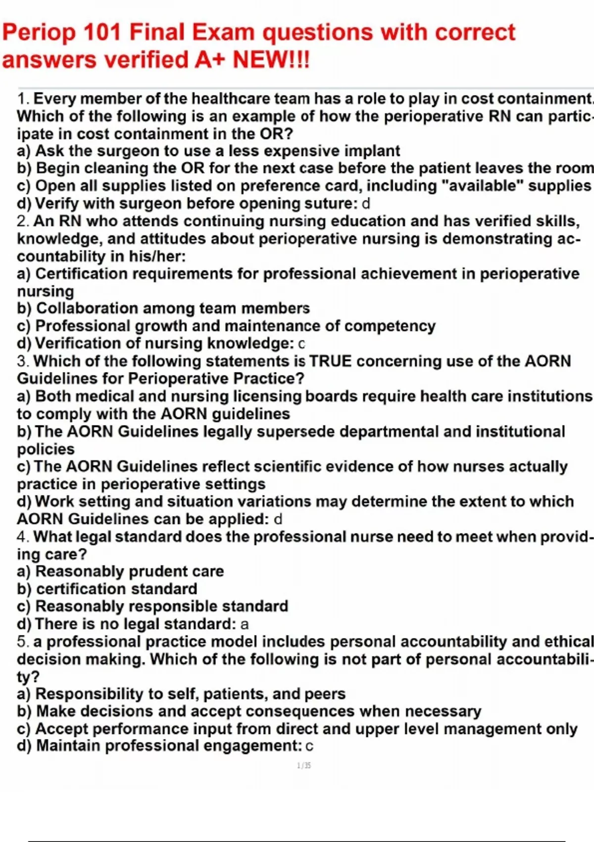 Periop 101 Final Exam questions with correct answers verified A+ NEW ...