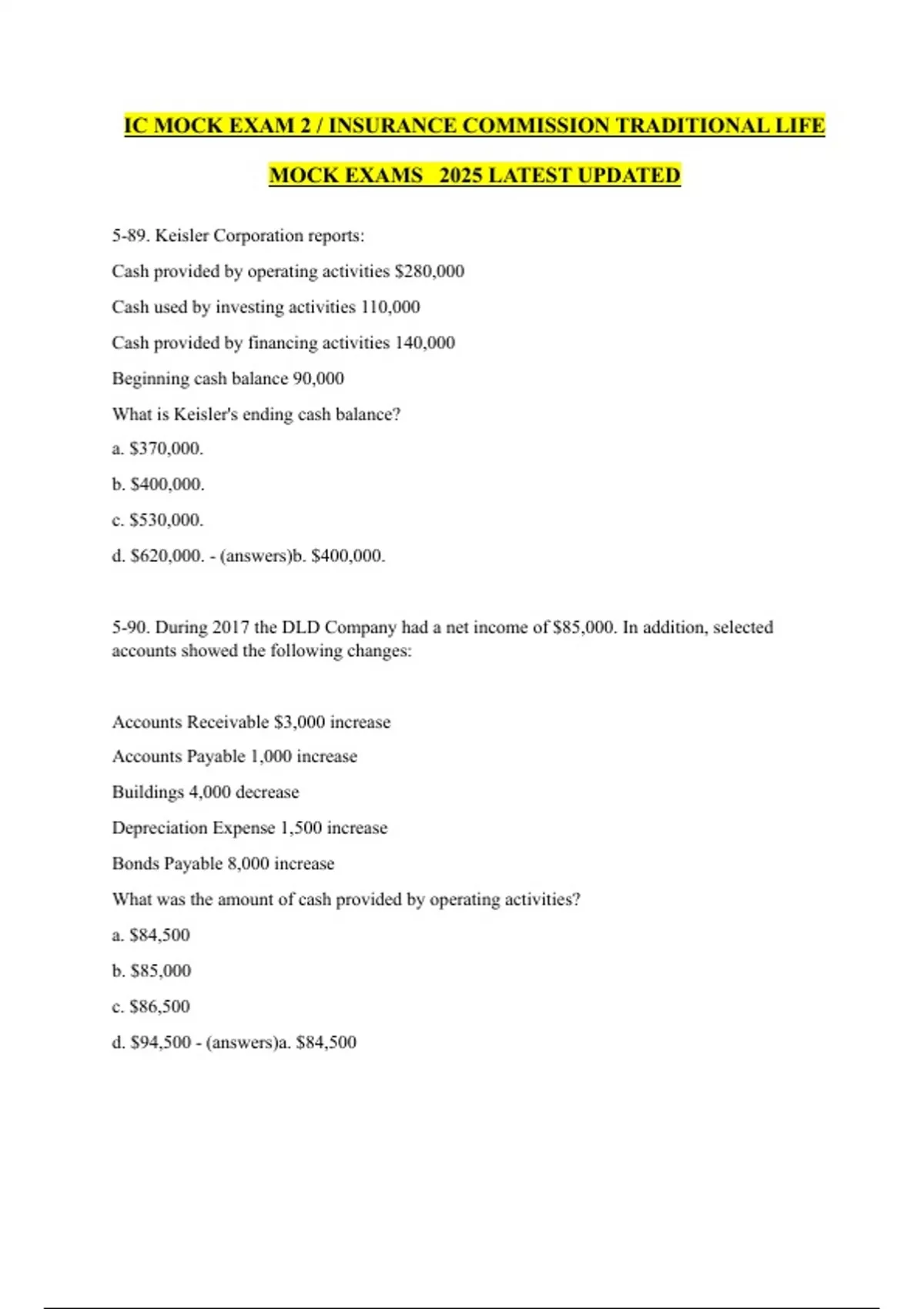 IC MOCK EXAM 2 / INSURANCE COMMISSION TRADITIONAL LIFE MOCK EXAMS_ 2025 ...