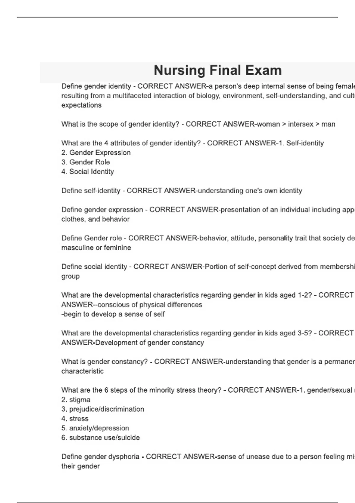 Nursing Final Exam questions and answers - NURSING. - Stuvia US