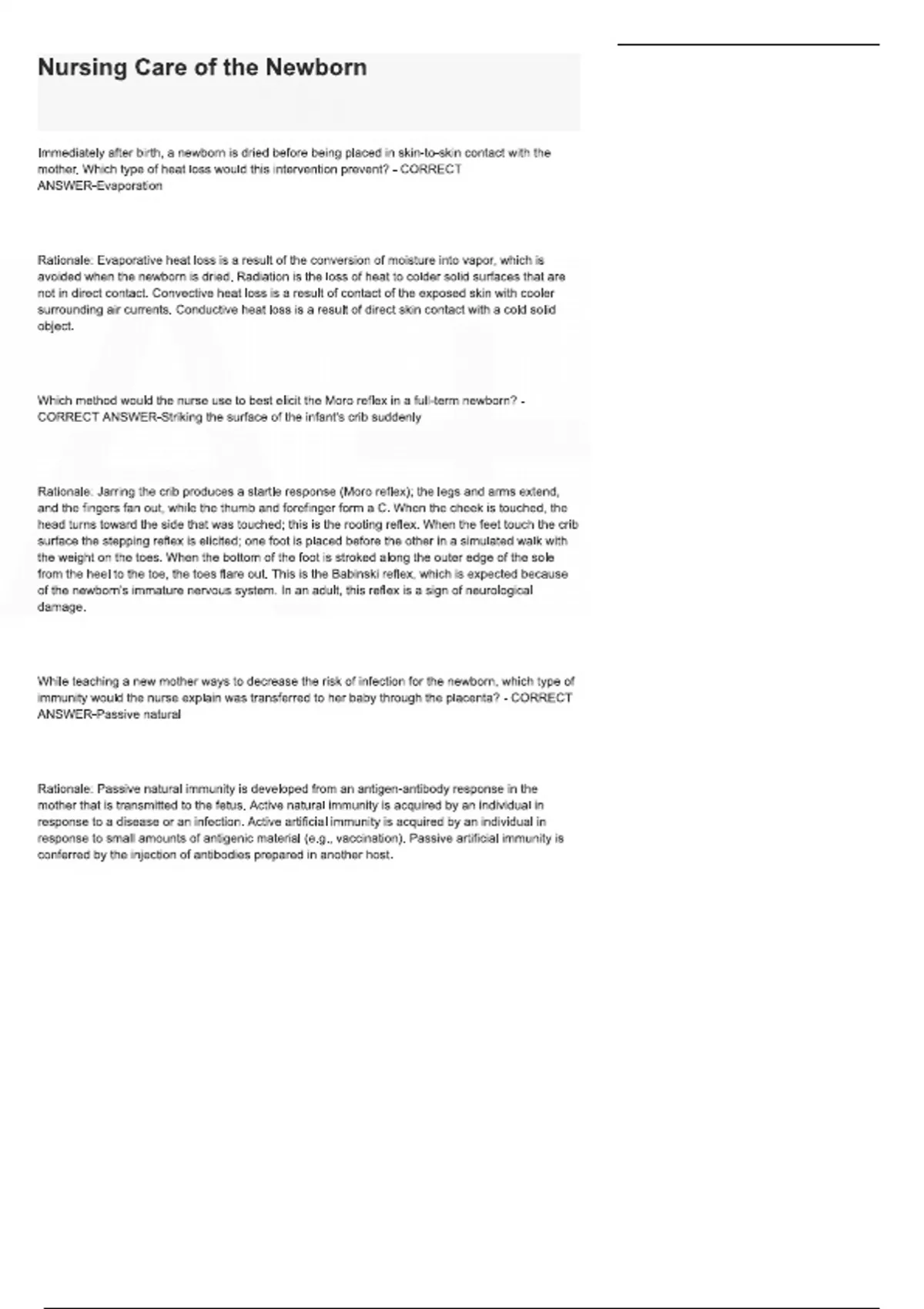 Nursing Care of the Newborn questions and answers - NURSING. - Stuvia US